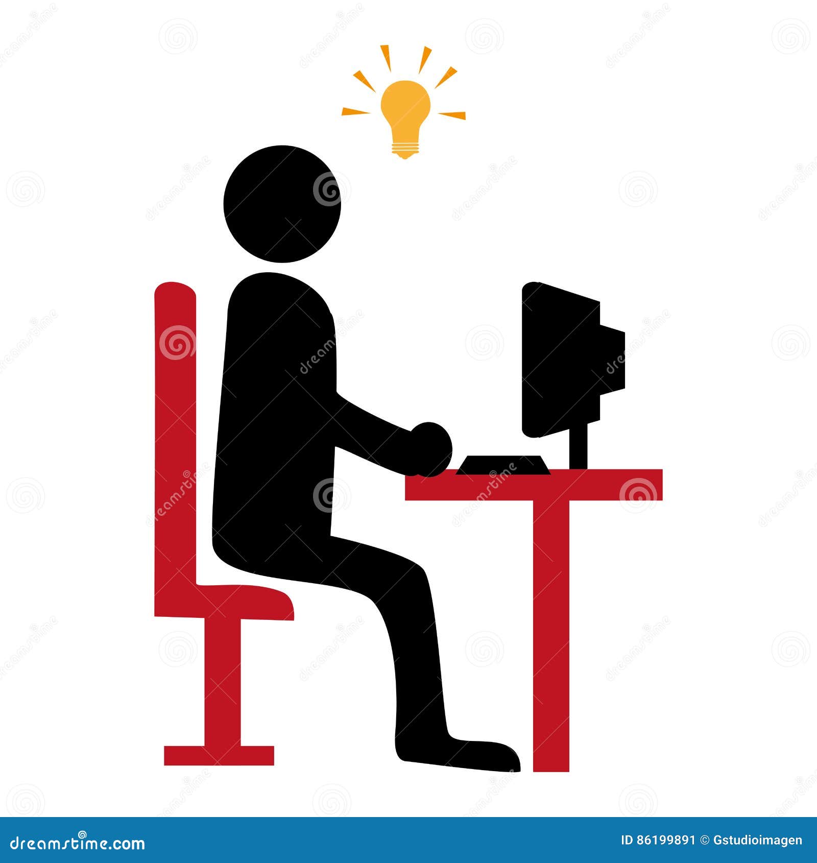 Silhouette with Manager in Office and Idea Light Bulb Icon Stock Vector ...