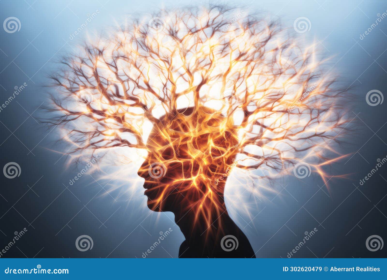 A Silhouette of a Mans Head with Fire Coming Out of His Head Stock ...