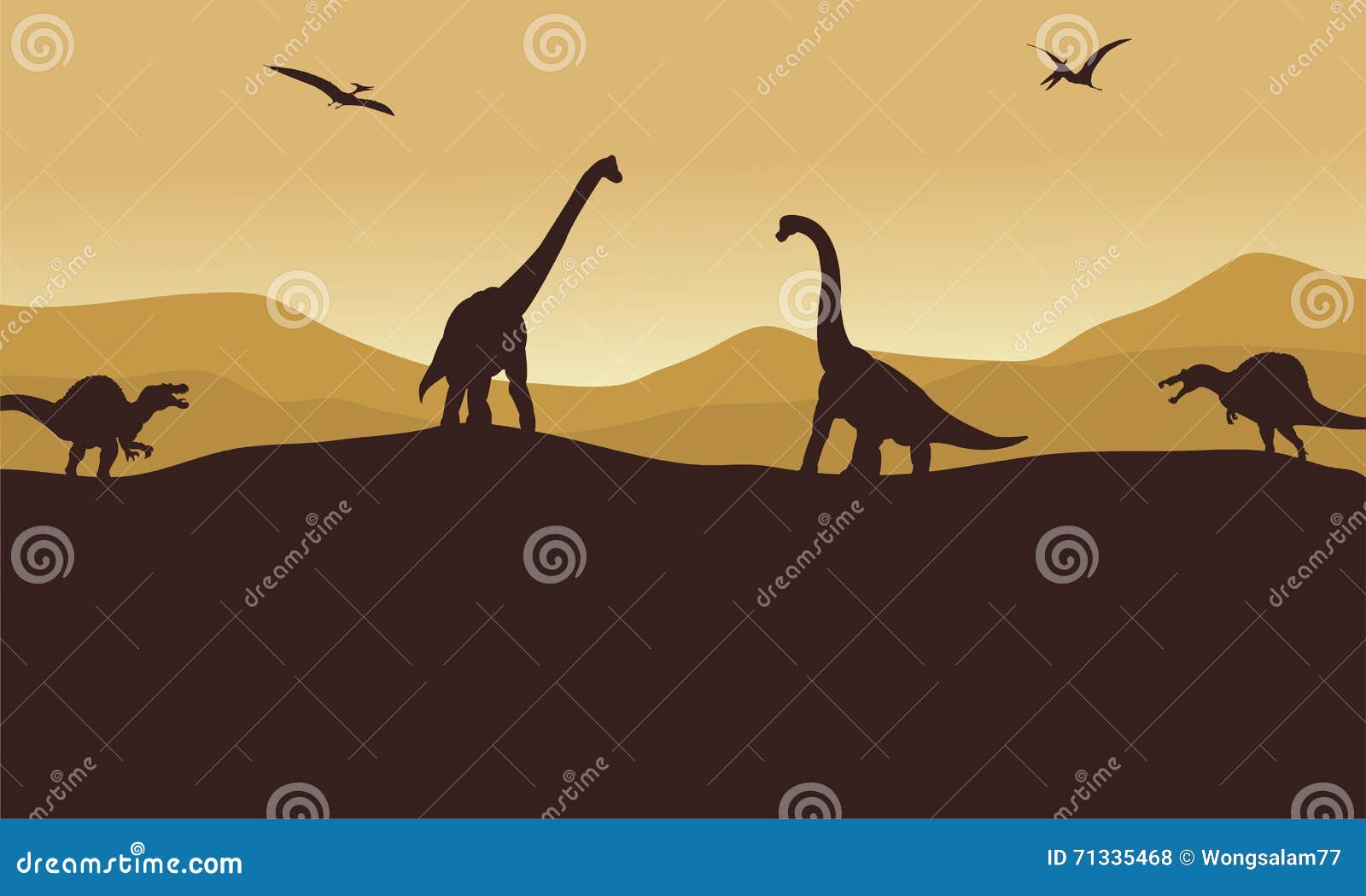 Silhouette of Many Dinosaur in Hills Stock Vector - Illustration of ...
