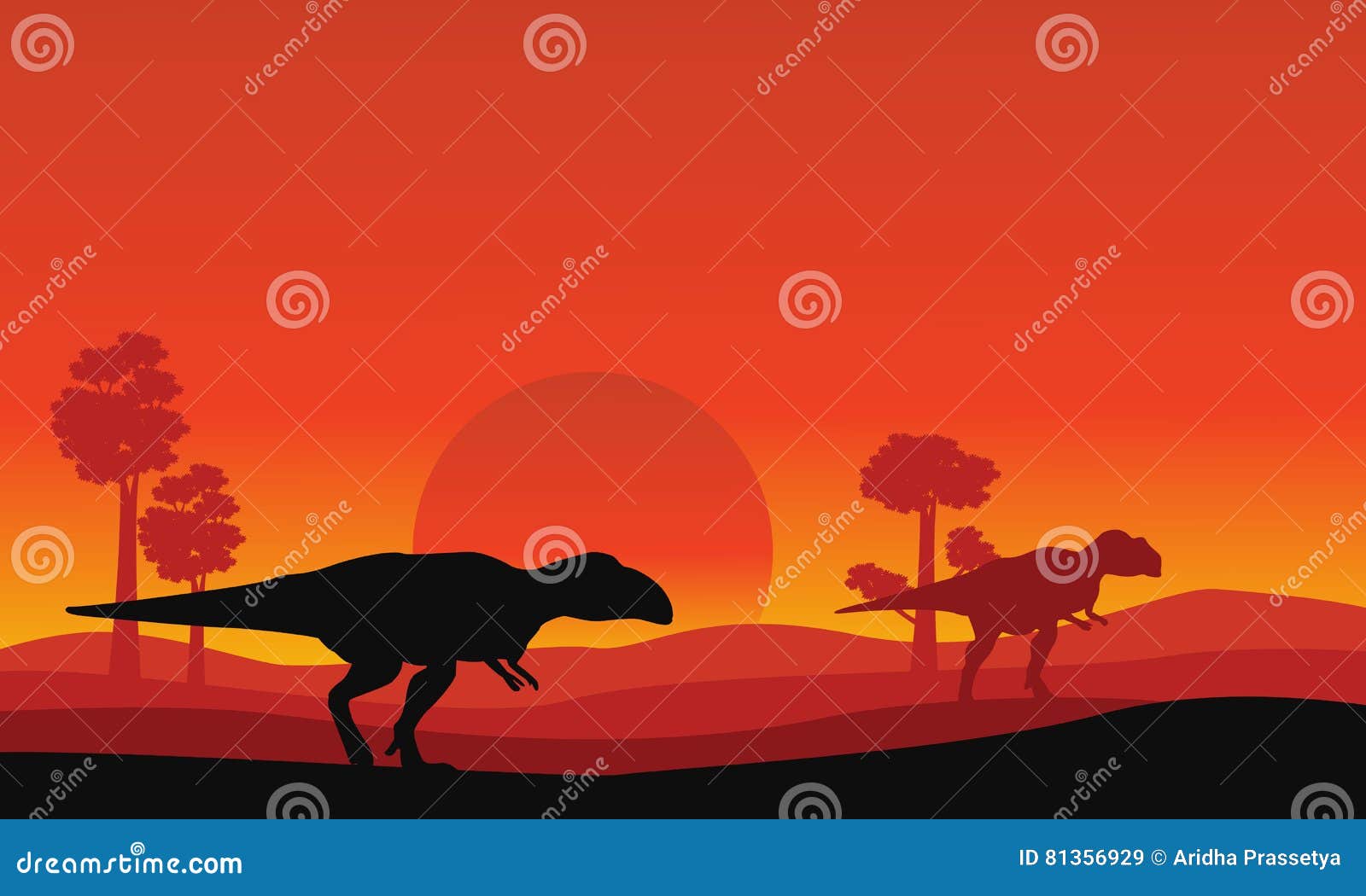 Silhouette of Mapusaurus Orange Sky Scenery Stock Vector - Illustration ...