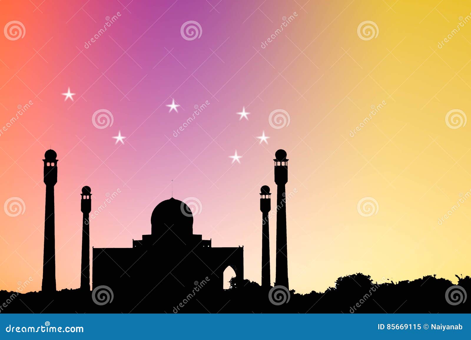 Silhouette of Masjid with Star Stock Image - Image of abstract, golden ...