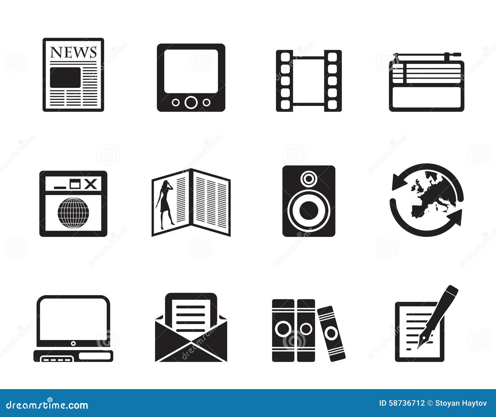 Silhouette Media and Information Icons Stock Vector - Illustration of ...
