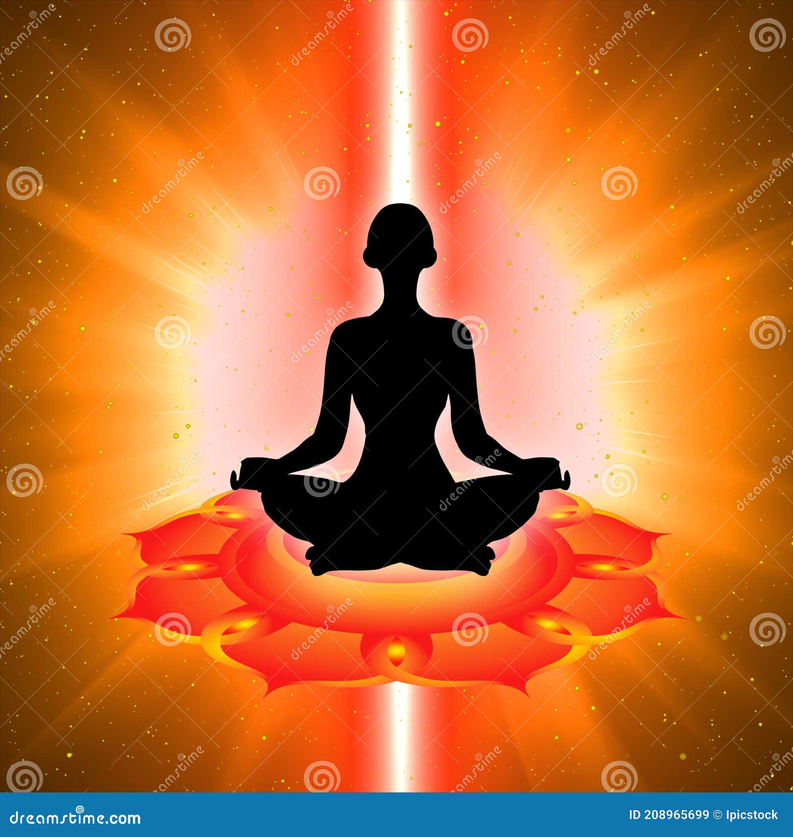 Silhouette Of Meditating Person With Sacral Chakra Symbol Background ...