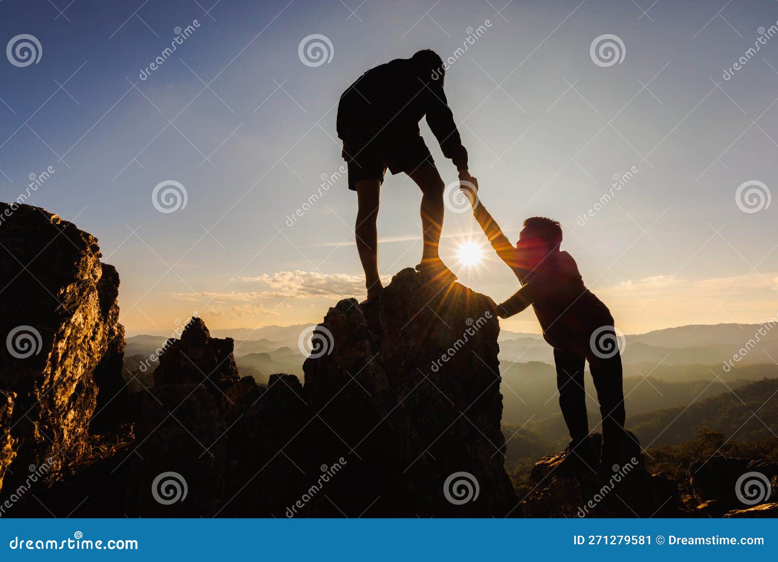 Silhouette of the Men Helping Pull People Up from High Cliffs Stock ...