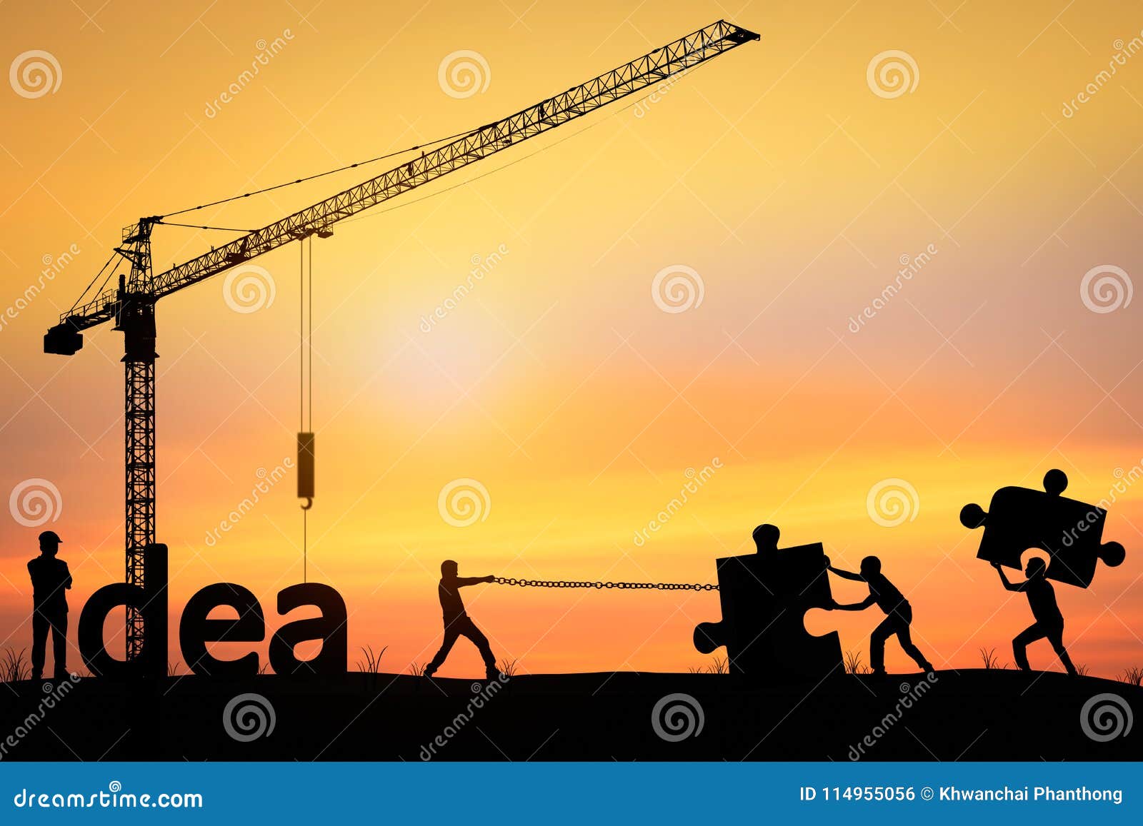 Silhouette of Men Helping Push and Pull Puzzle, Concept As Teamwork and ...