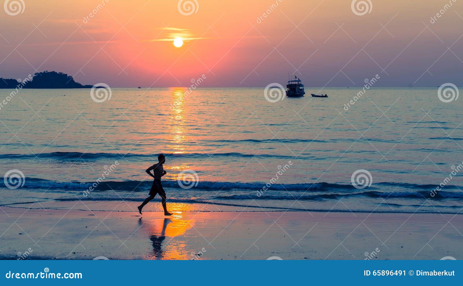 Silhouette of Men Running on Coast Stock Image - Image of running ...