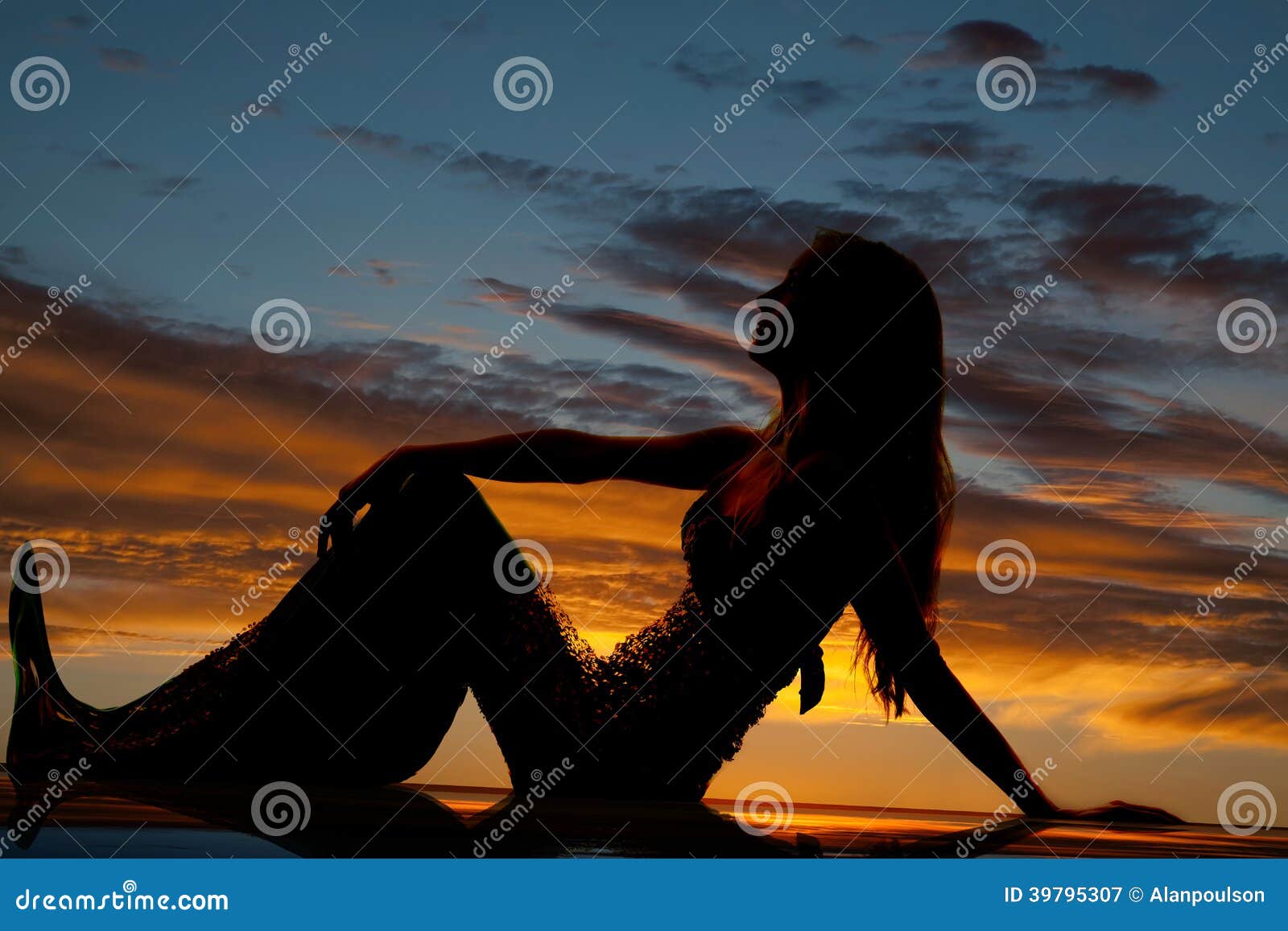 Silhouette Mermaid Hand Knee Profile Stock Image - Image of figure ...
