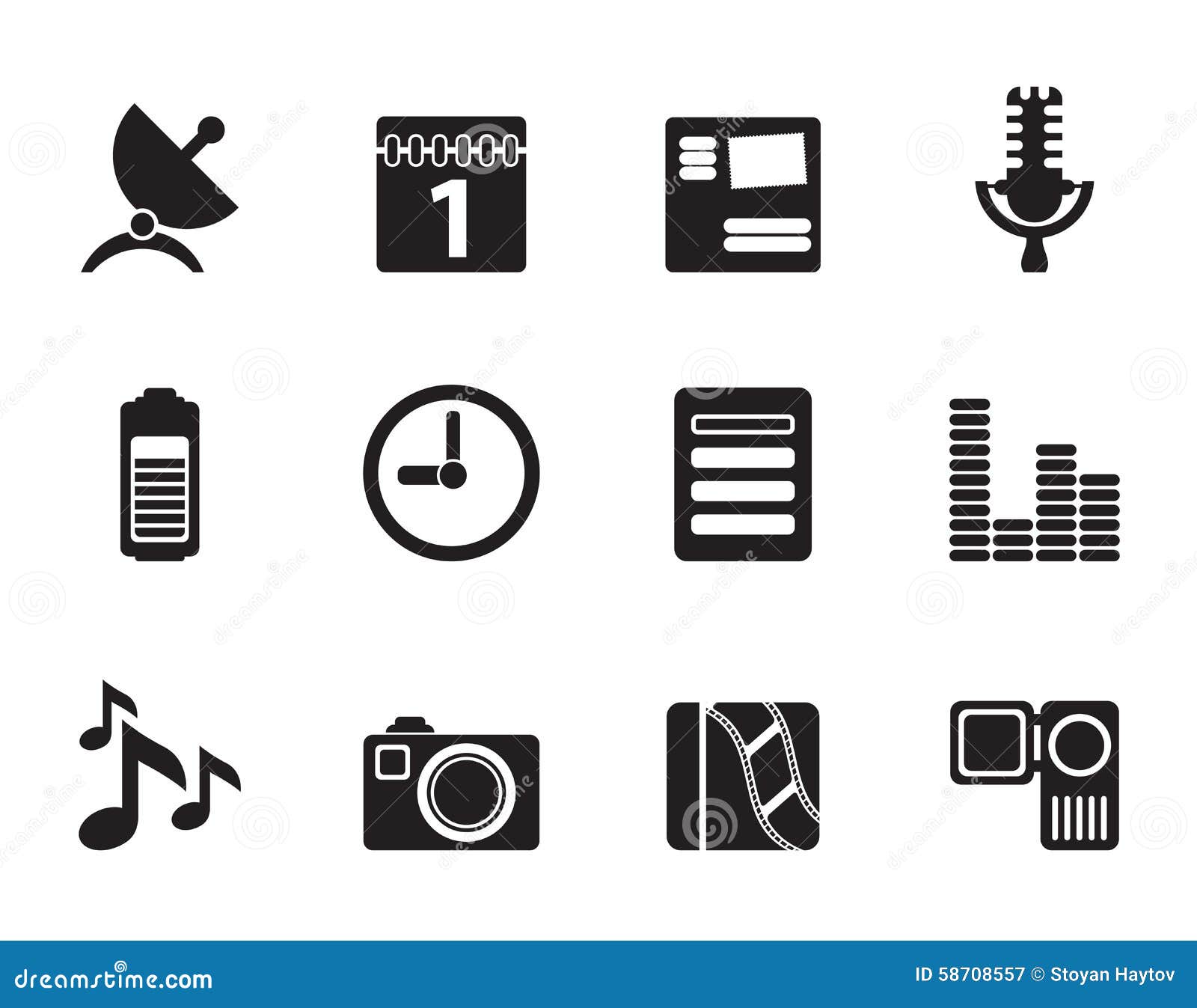 Silhouette Mobile Phone Performance Icons Stock Vector - Illustration ...