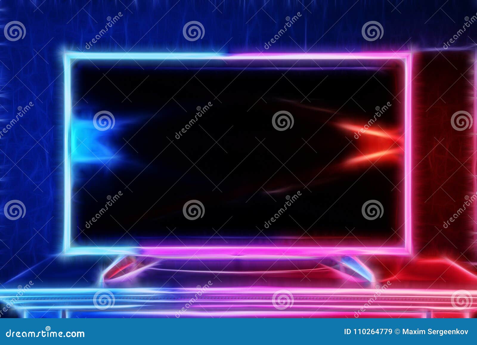 Modern TV Glowing with Neon Light in Bright Colors Stock Illustration ...