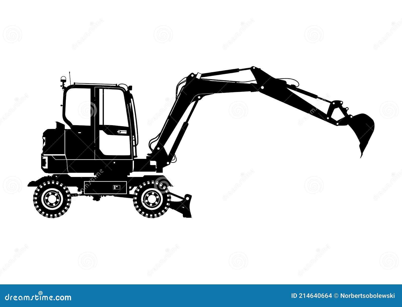 Silhouette of a Modern Wheeled Excavator. Stock Vector - Illustration ...