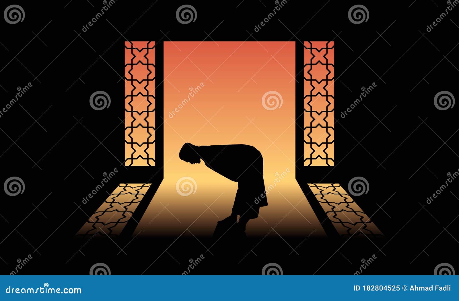The Silhouette of a Moslem Praying Stock Vector - Illustration of male ...