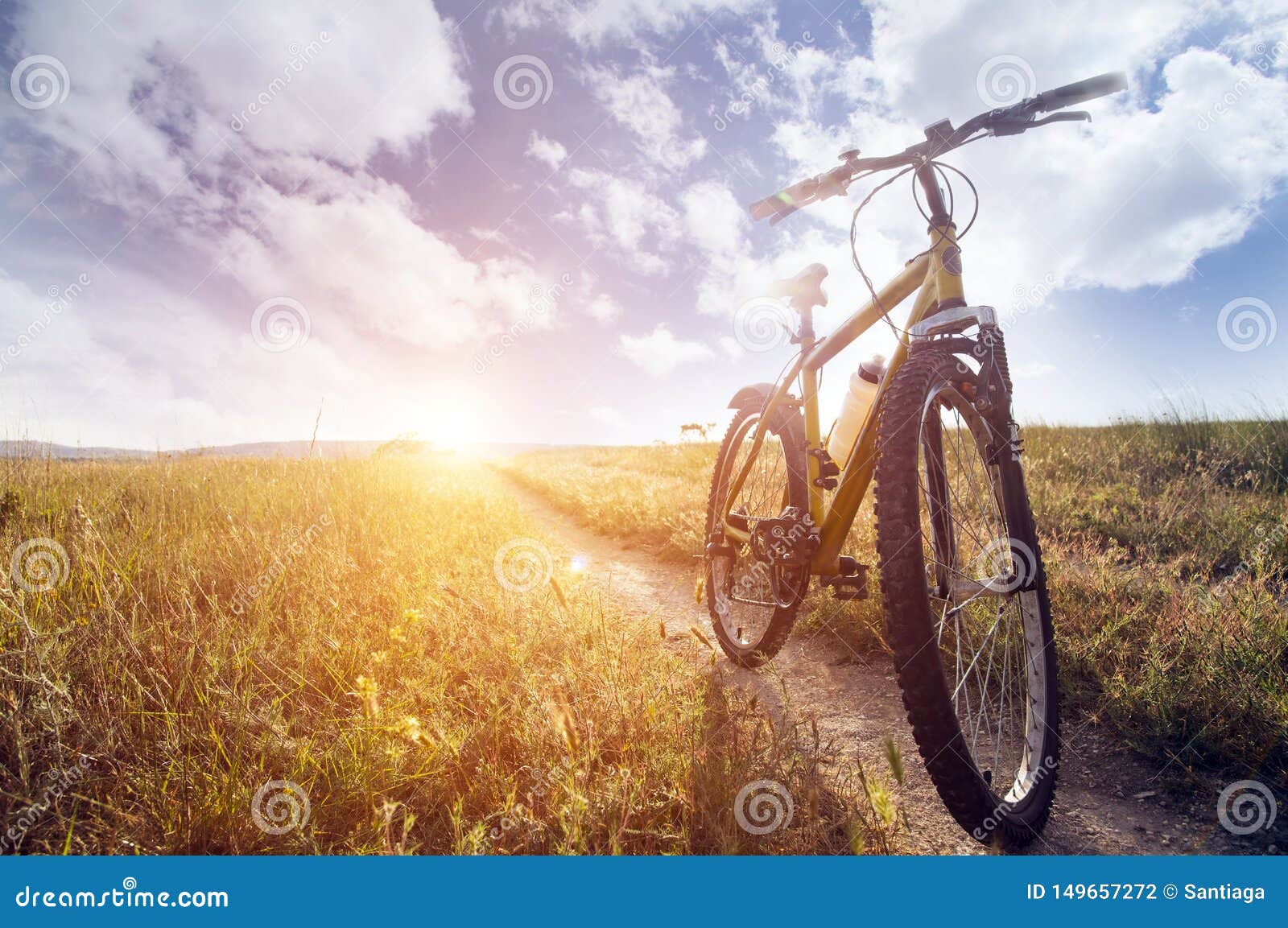 Silhouette Mountain Biking at Sunset Stock Photo - Image of leisure ...
