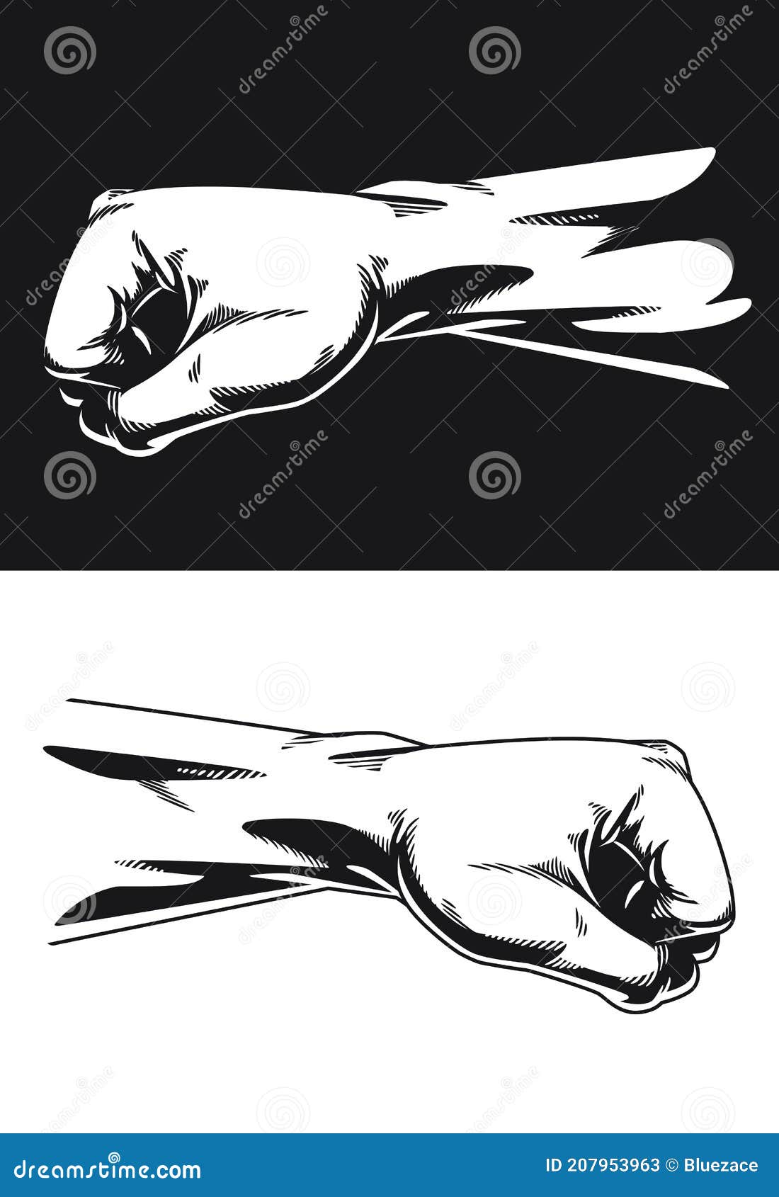 Silhouette Muscular Hand Punching Side View Stock Vector - Illustration ...