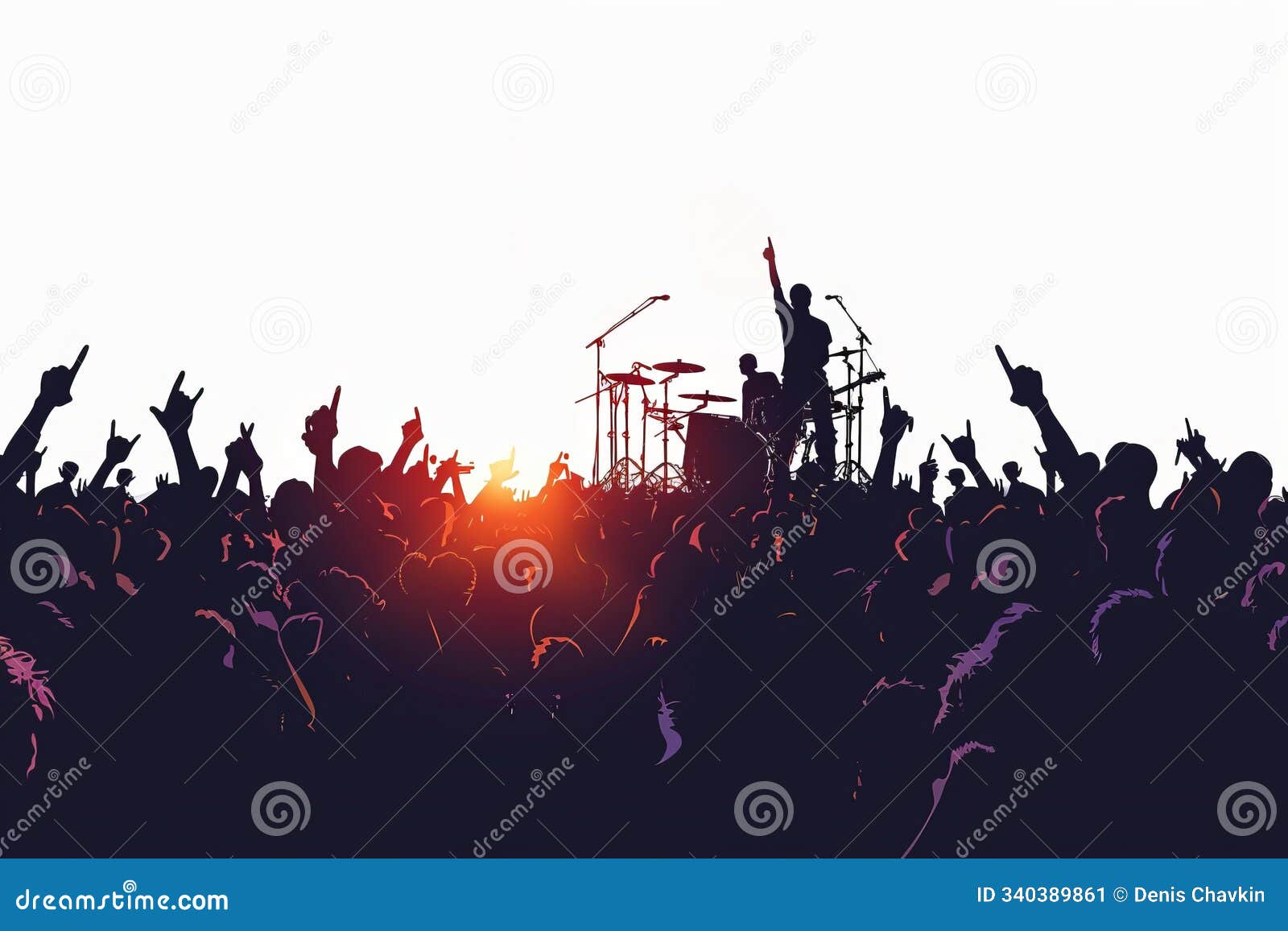 Silhouette of a Music Concert at Sunset Collage Element, White ...