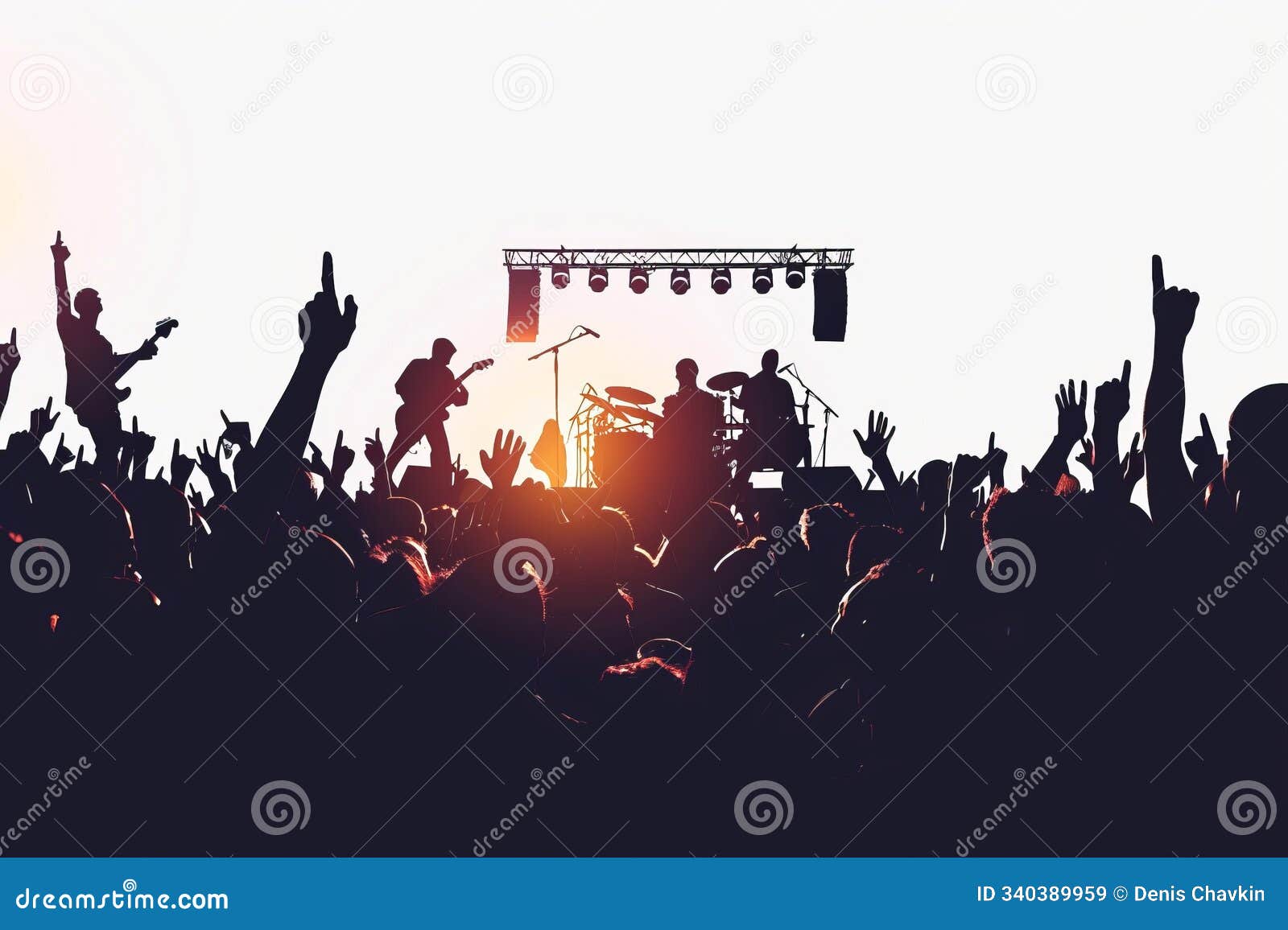 Silhouette of a Music Concert at Sunset Collage Element, White ...