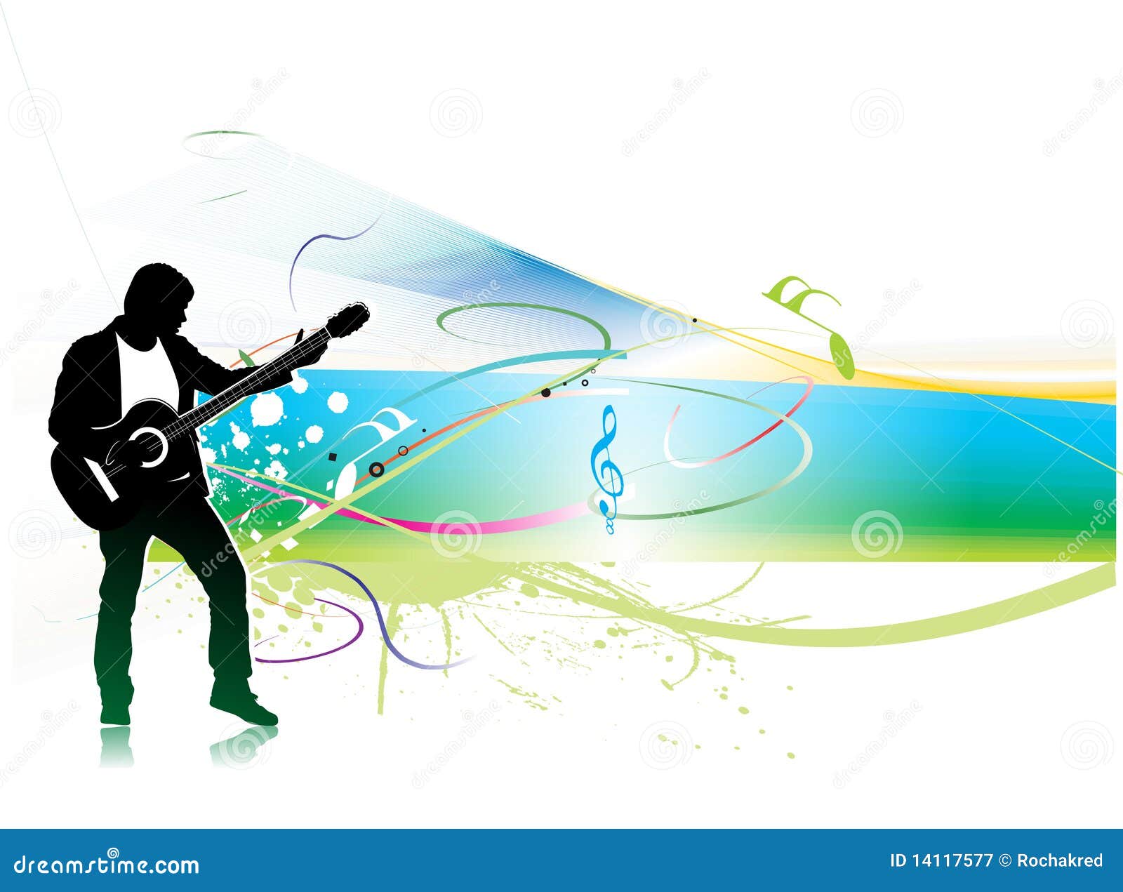 Silhouette Music Men Play a Guitar with Color Wave Stock Vector ...