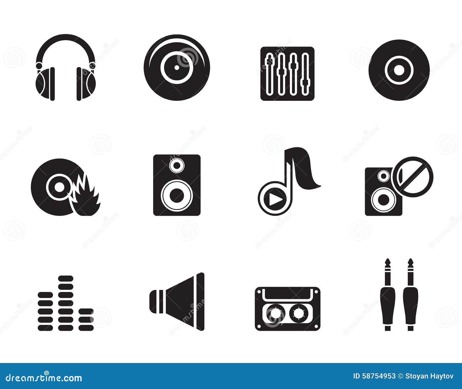 Silhouette Music and Sound Icons Stock Vector - Illustration of ...