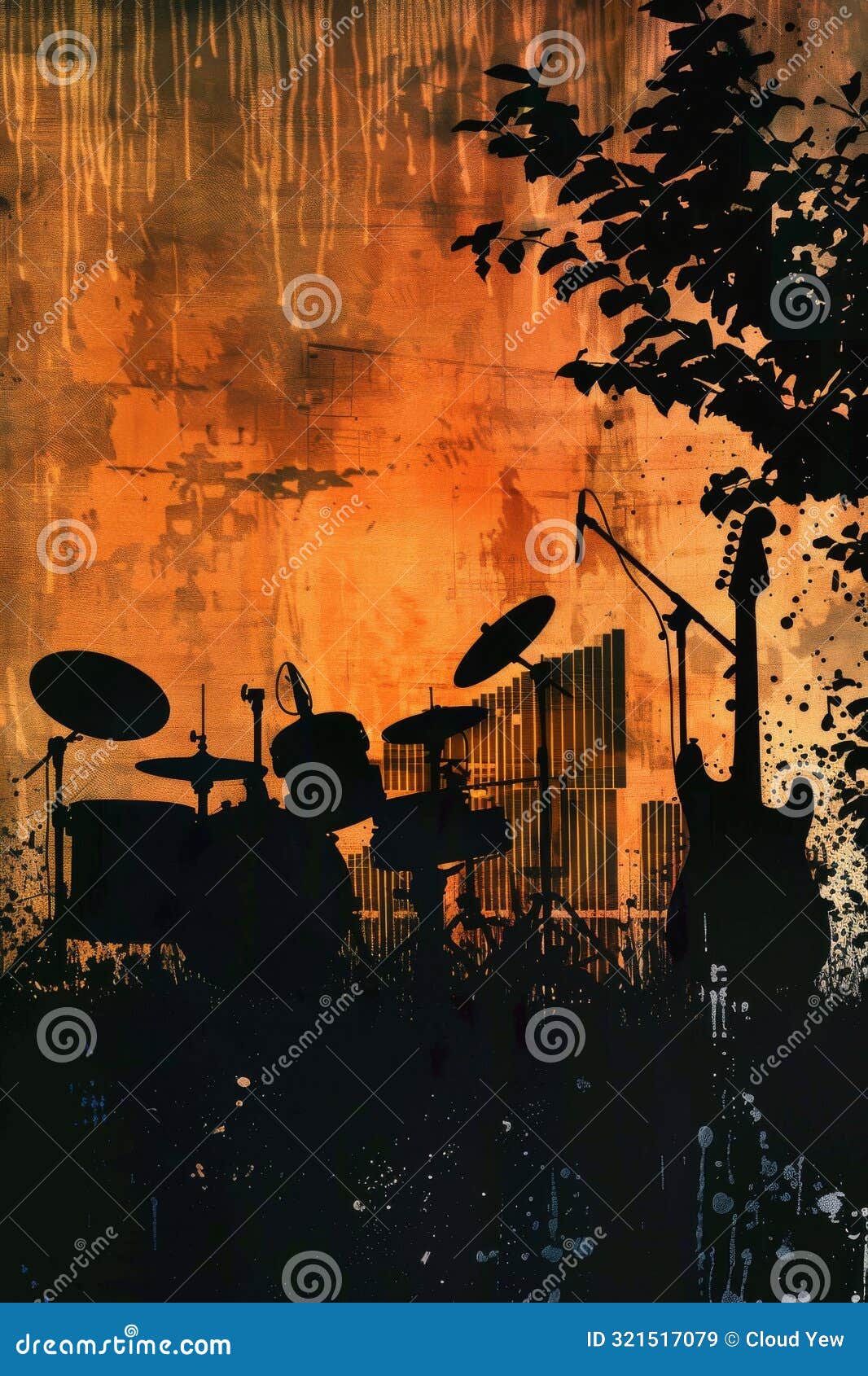 Silhouette of Musical Instruments on a Modern Backdrop. Stock ...