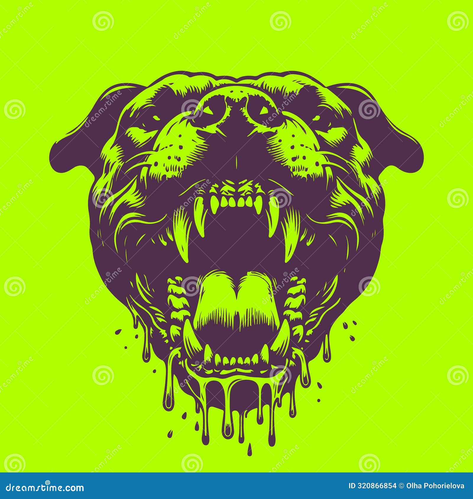 Silhouette of the Muzzle of an Angry Aggressive Dog. Open Mouth with ...