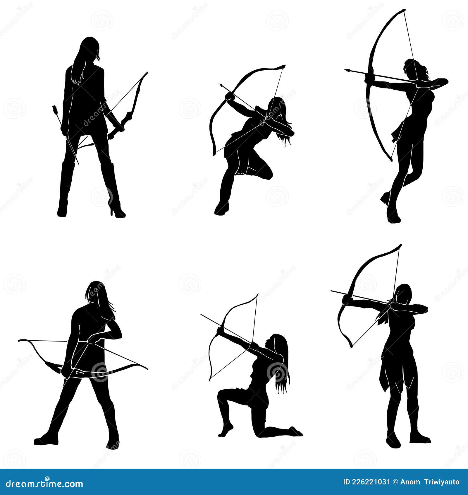 Silhouette of Native Indian Female Archer Warrior in Action Stock ...