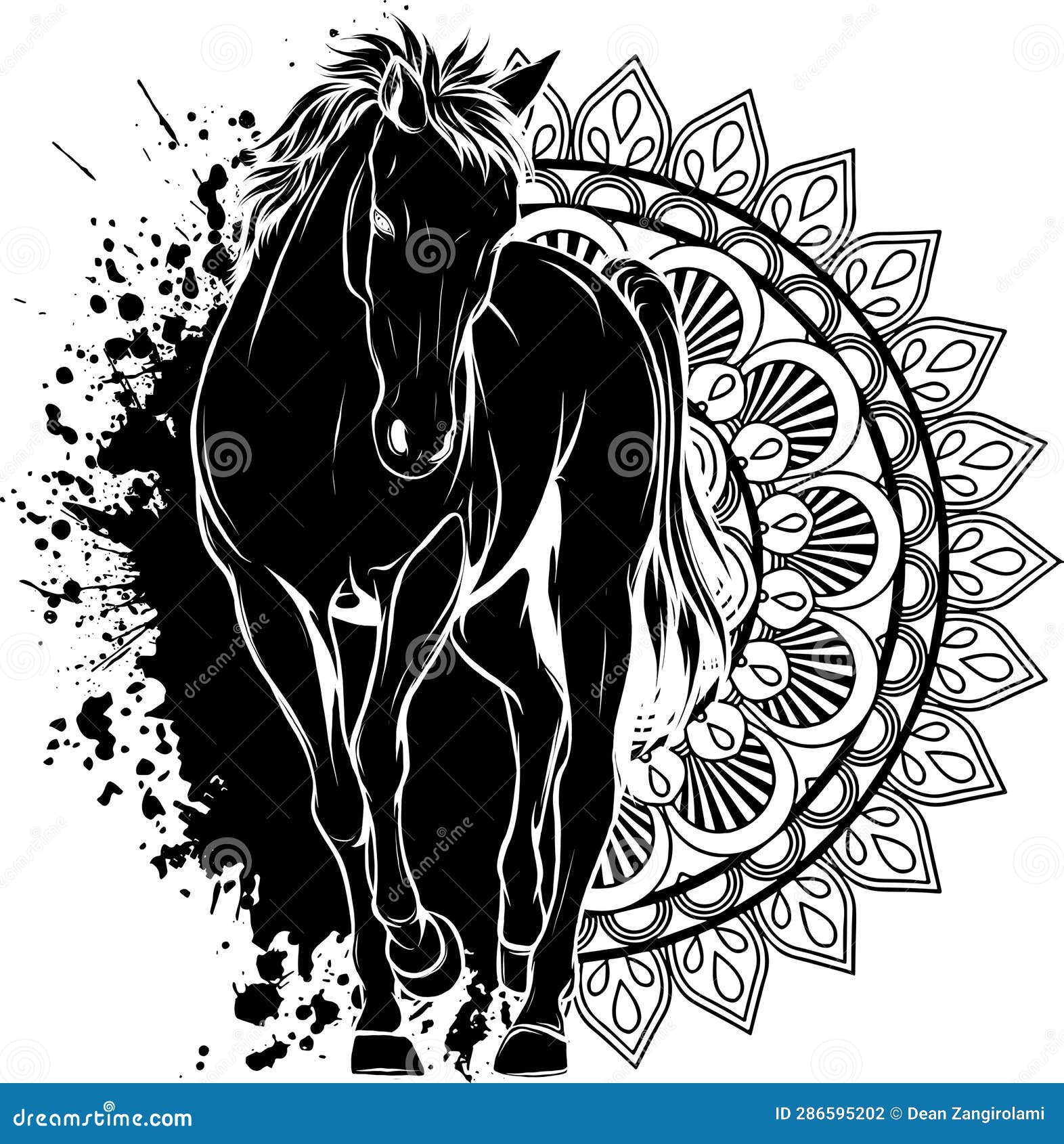 Silhouette Noire D'un Cheval Avec Mandala Illustration de Vecteur ... Silhouette Noire D'un Cheval Avec Mandala Illustration de Vecteur ...