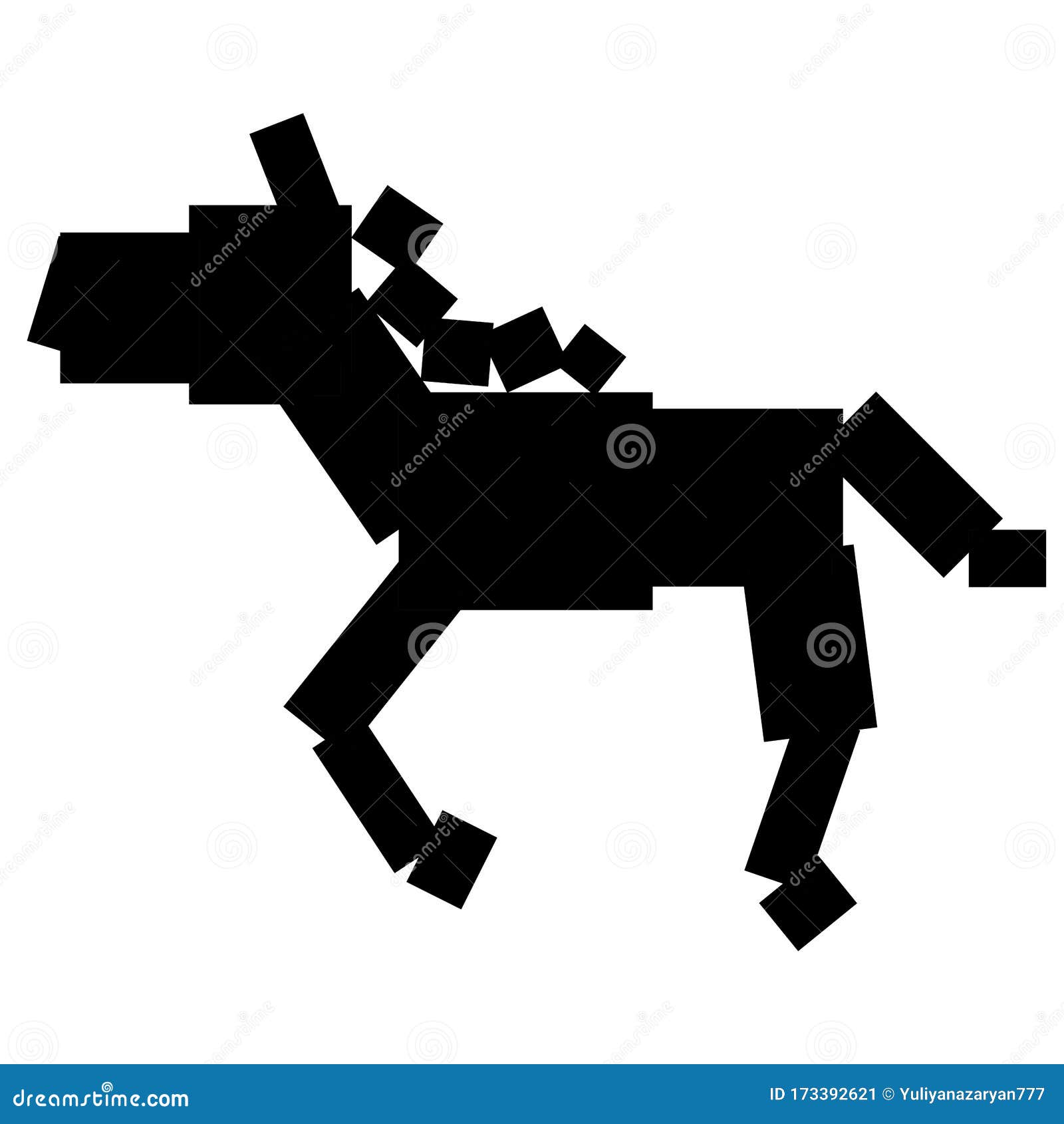 Silhouette Noire D'un Cheval Galopant Fait De Rectangles Et Ses Places ... Silhouette Noire D'un Cheval Galopant Fait De Rectangles Et Ses Places ...