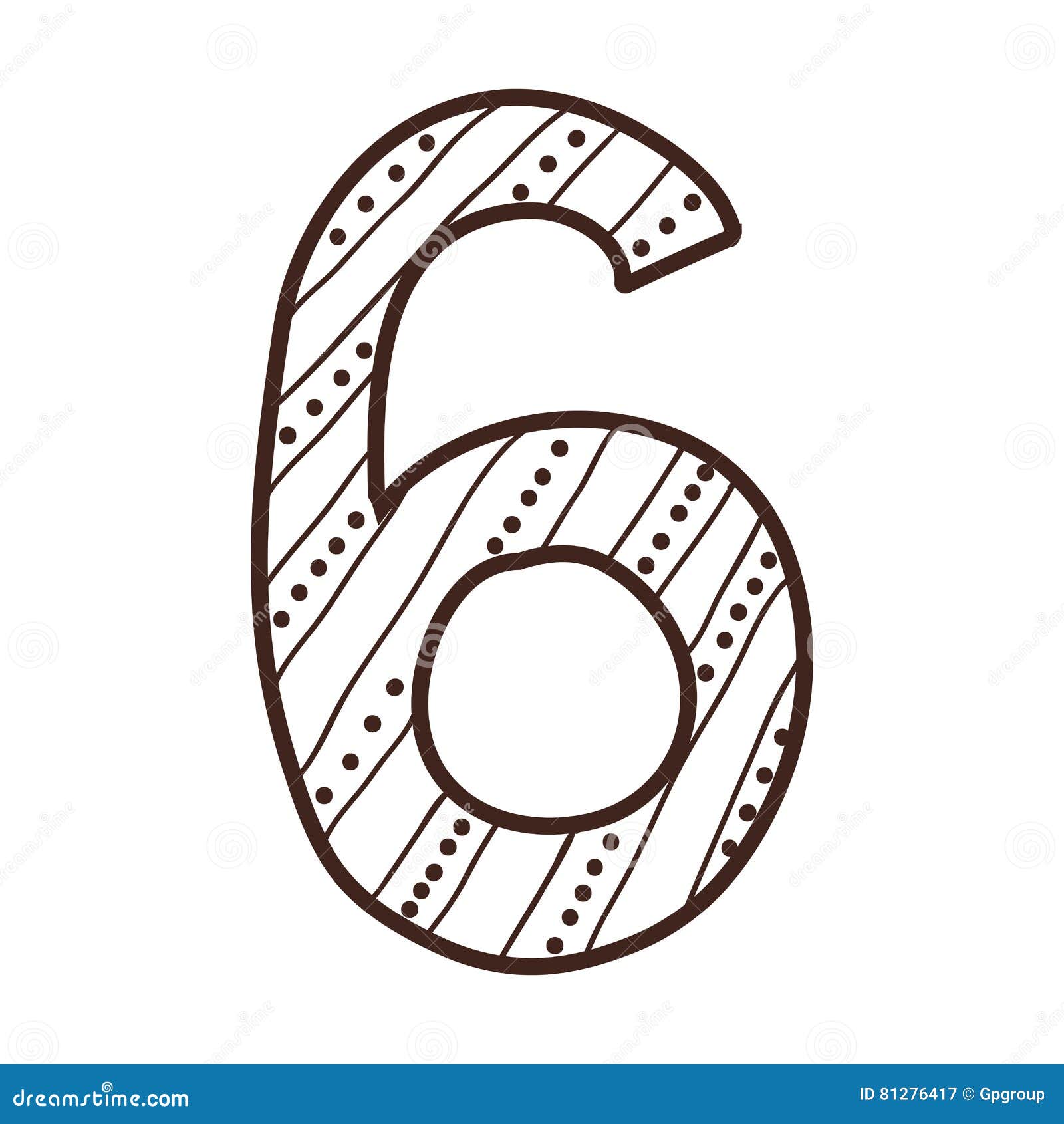 Silhouette Number Six Design with Striped and Dotted Stock Illustration ...