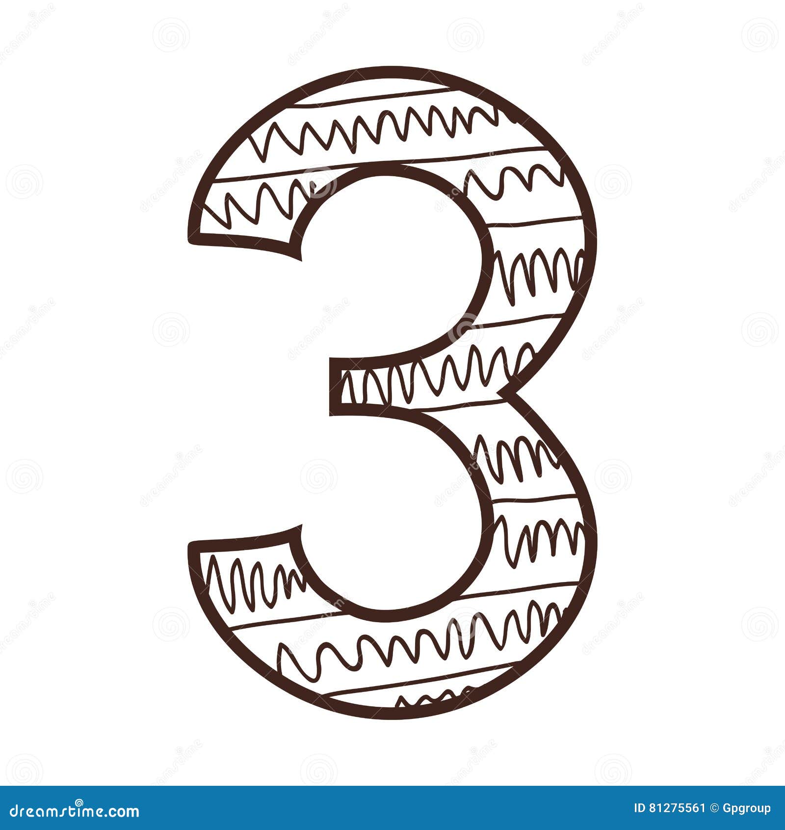 Silhouette Number Three Design Over Striped and Lines Stock Vector ...