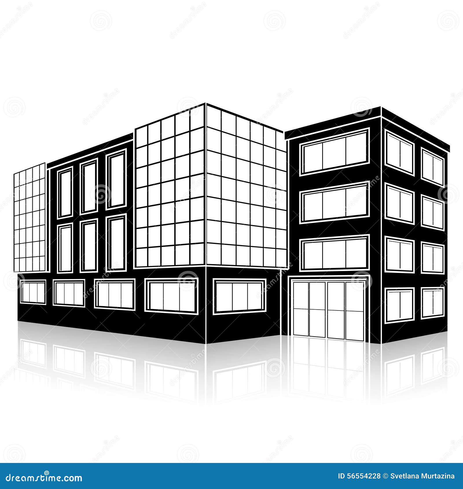 Silhouette Office Building With An Entrance And Reflection Cartoon ... Silhouette Office Building With An Entrance And Reflection Cartoon ...