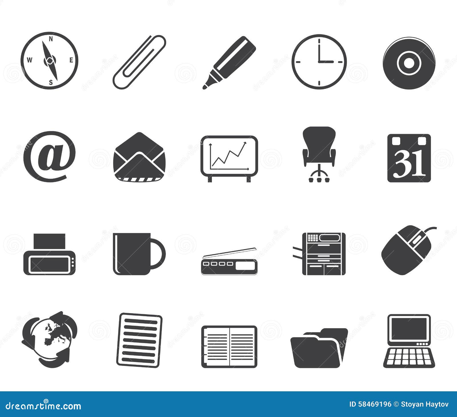 Silhouette Office Tools Icons Stock Vector - Illustration of board ...