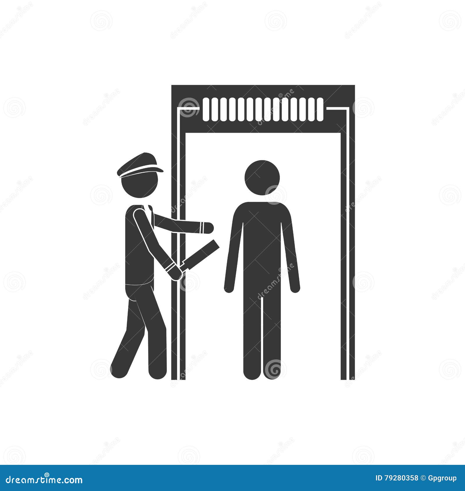 Silhouette with Officer and Person Scanner Stock Vector - Illustration ...