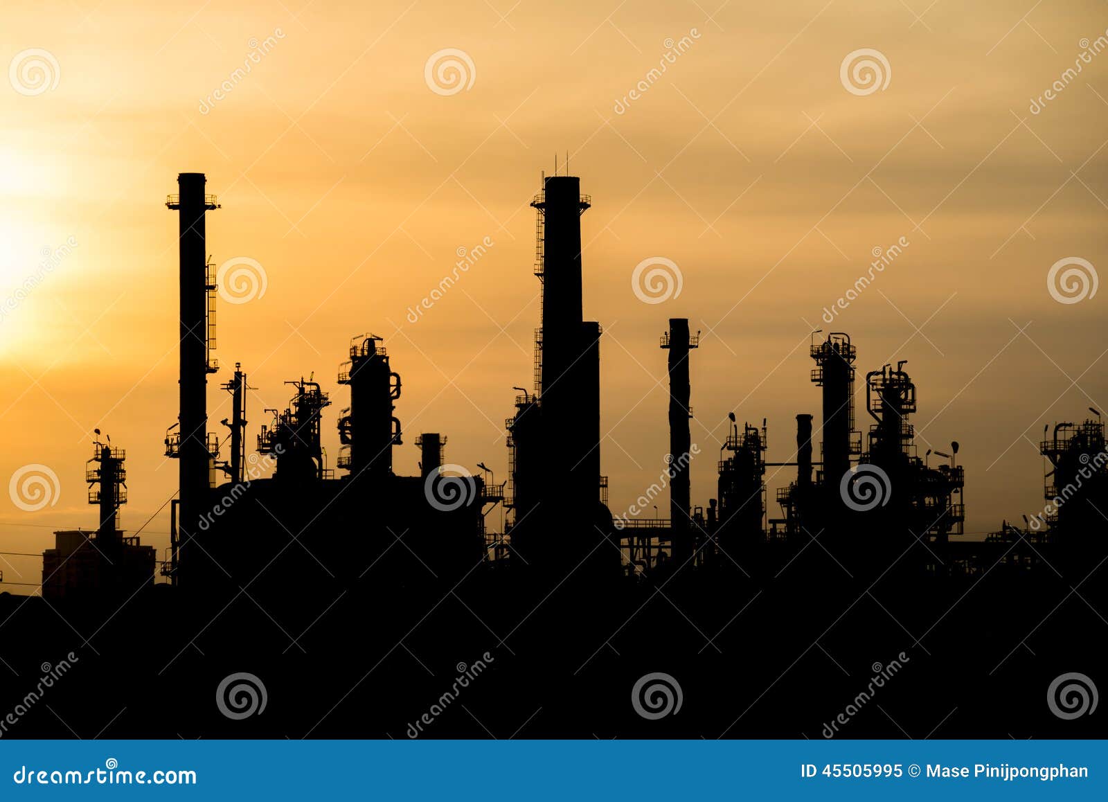Silhouette of oil refinery stock image. Image of dark - 45505995