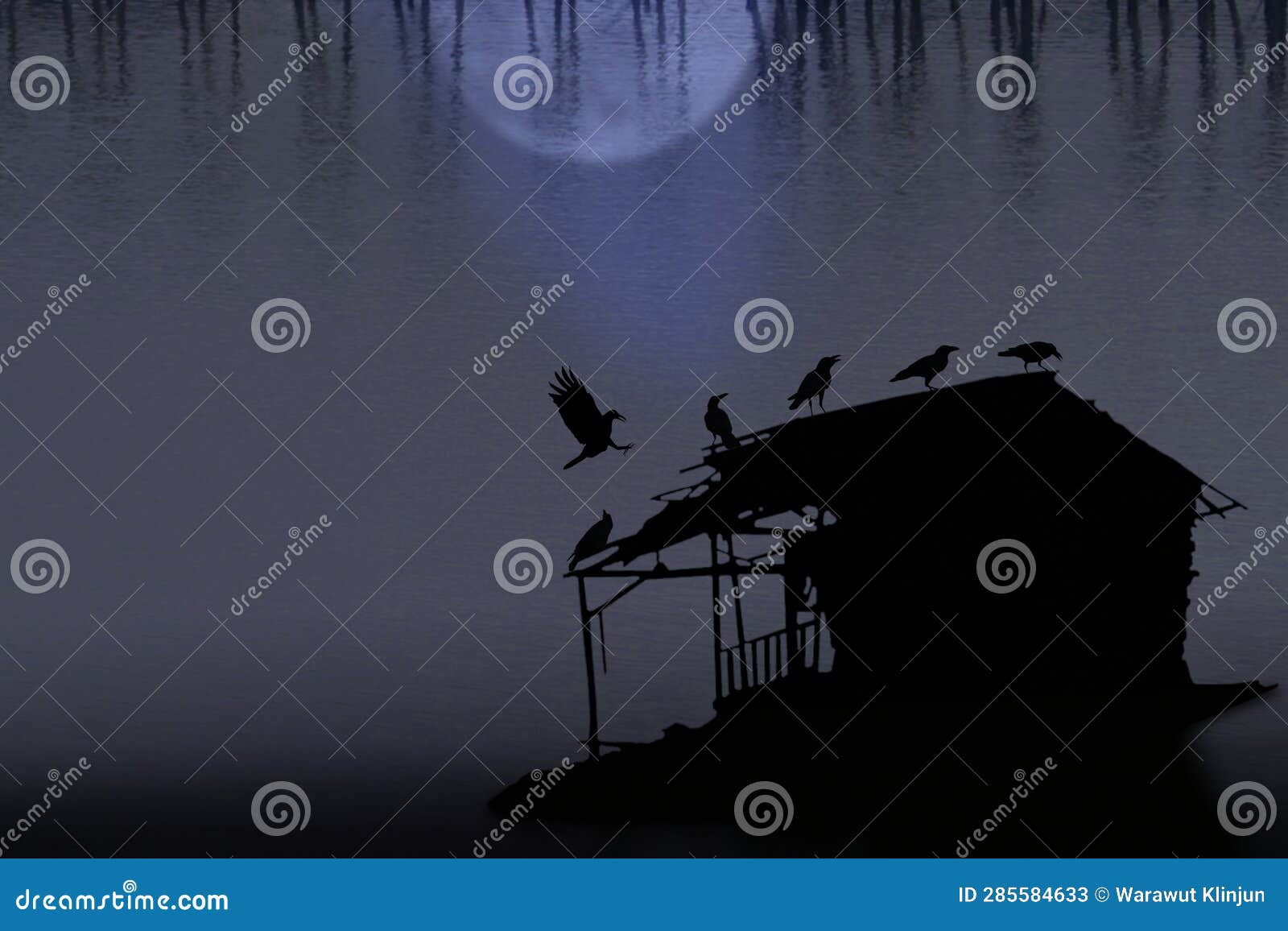 The Silhouette of an Old Abandoned Raft Floating in the Water and a ...