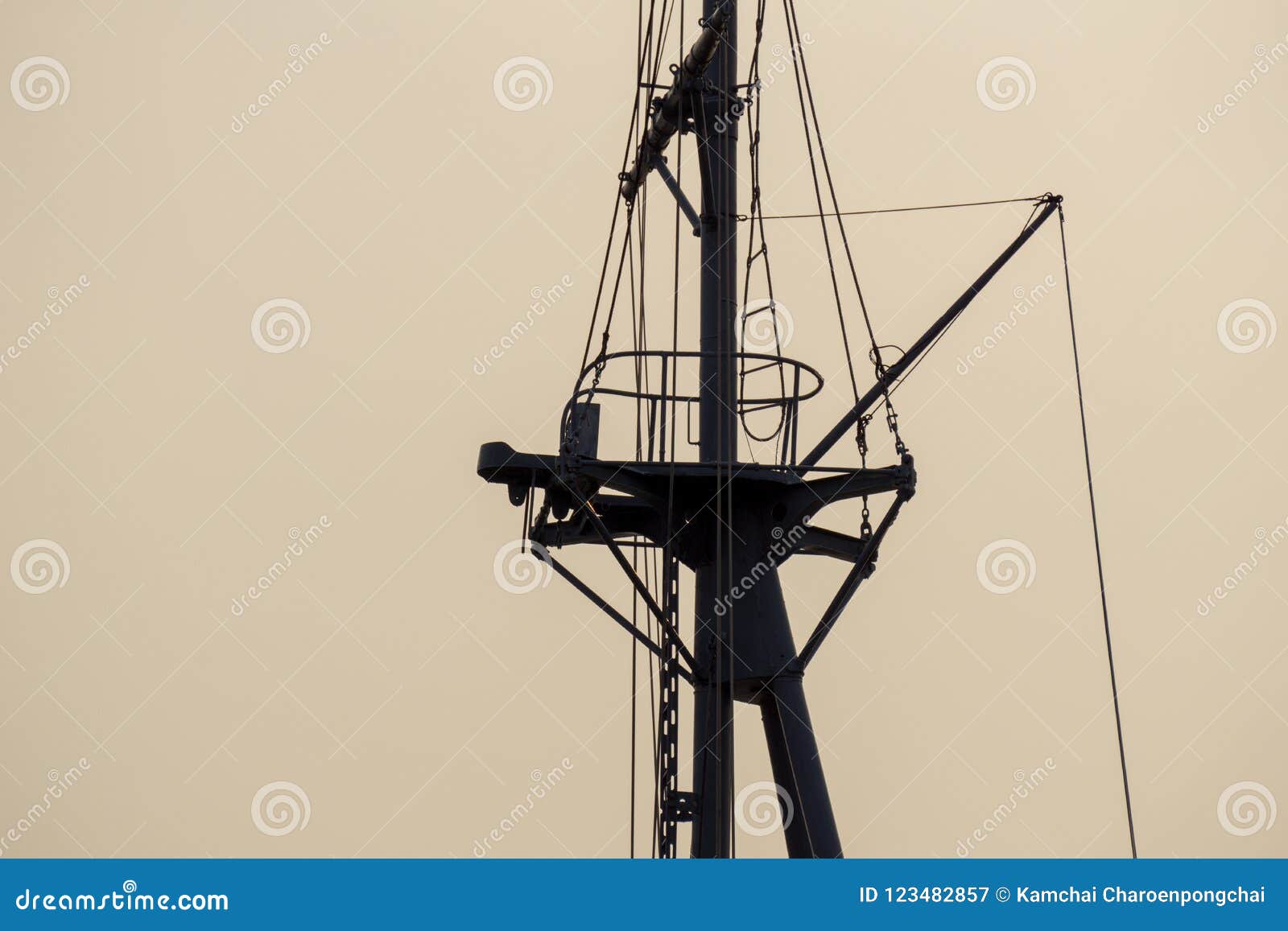 Silhouette of Old Navy Ship`s Mast and Gaff Stock Image - Image of ...