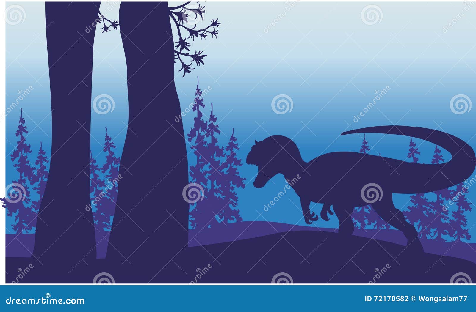 Silhouette of One Allosaurus in Forest Stock Vector - Illustration of ...