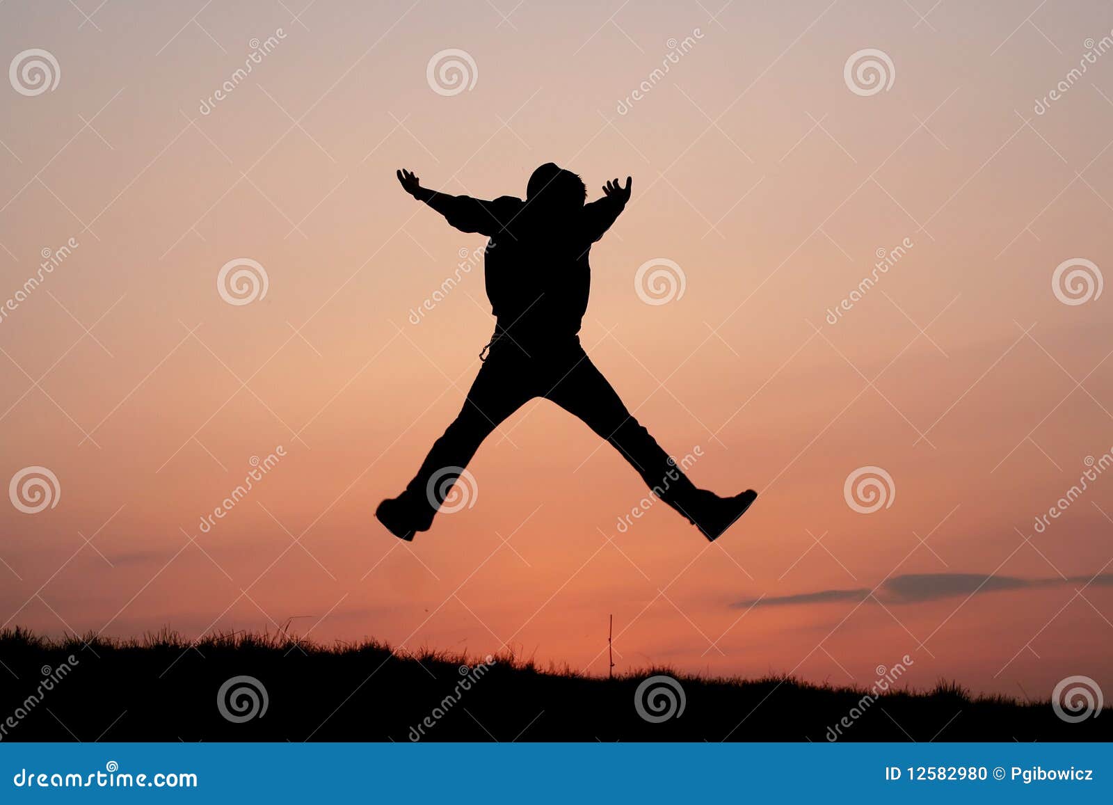 Silhouette of One Man Jumping Stock Photo - Image of healthy, freedom ...
