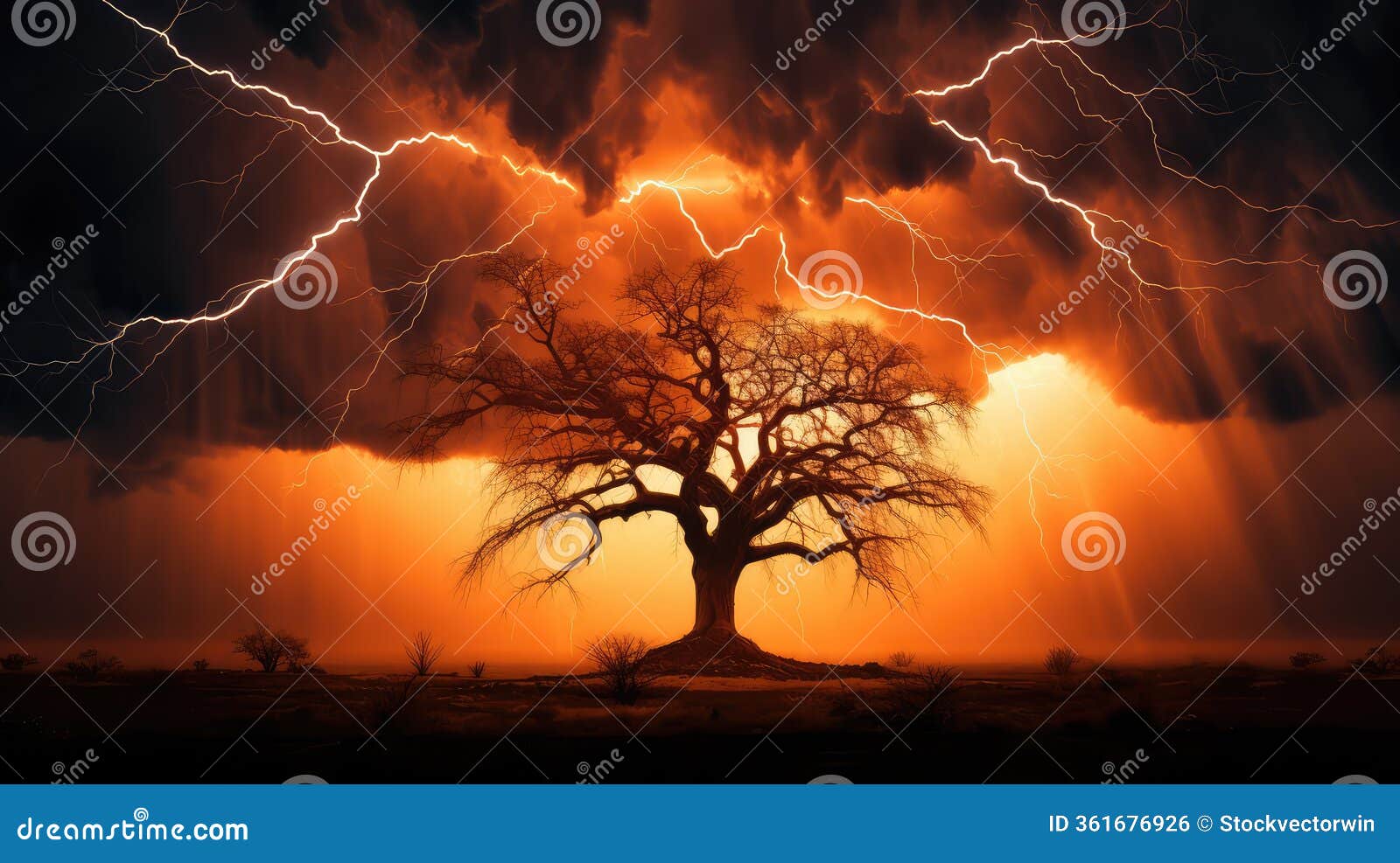 Silhouette Orange Lightning Stock Illustration - Illustration of ...