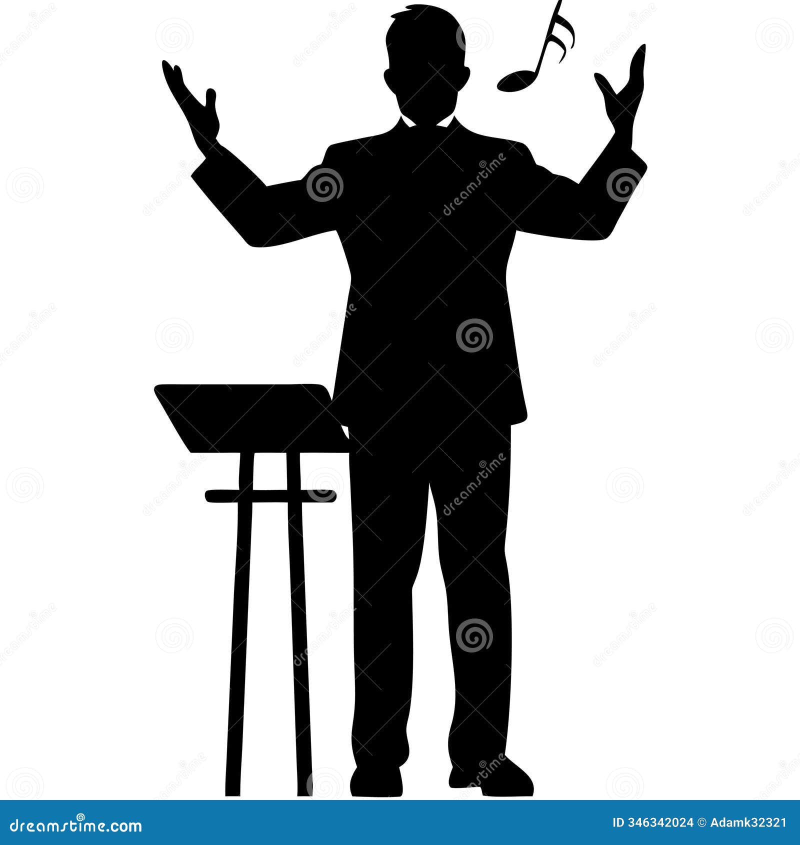 Silhouette of Orchestra Conductor Leading Performance with Musical ...