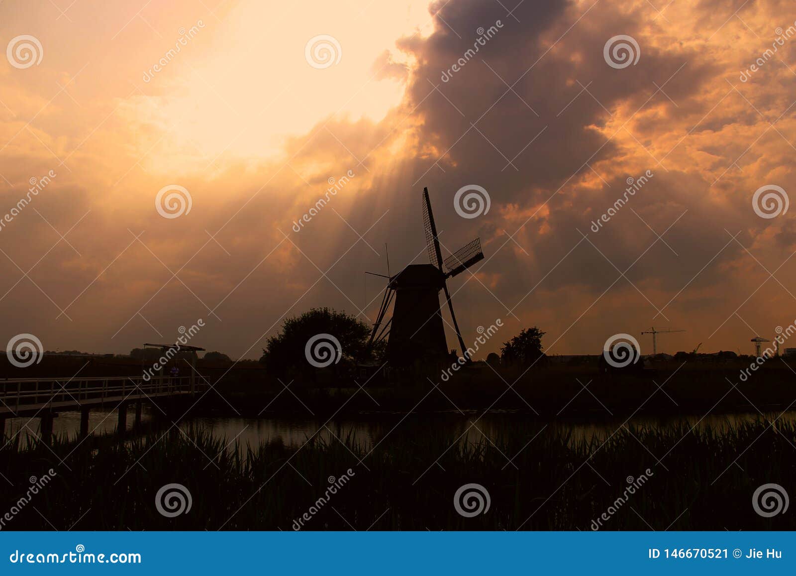 Silhouette of Windmill Under Sunset Stock Image - Image of objects ...