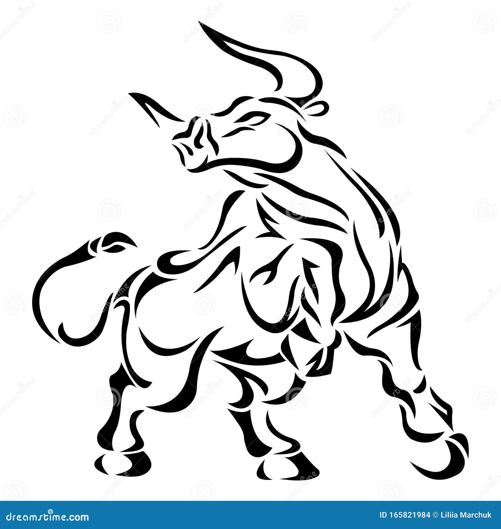 The Silhouette, the Outline of the Bull is Drawn in Black on a White ...