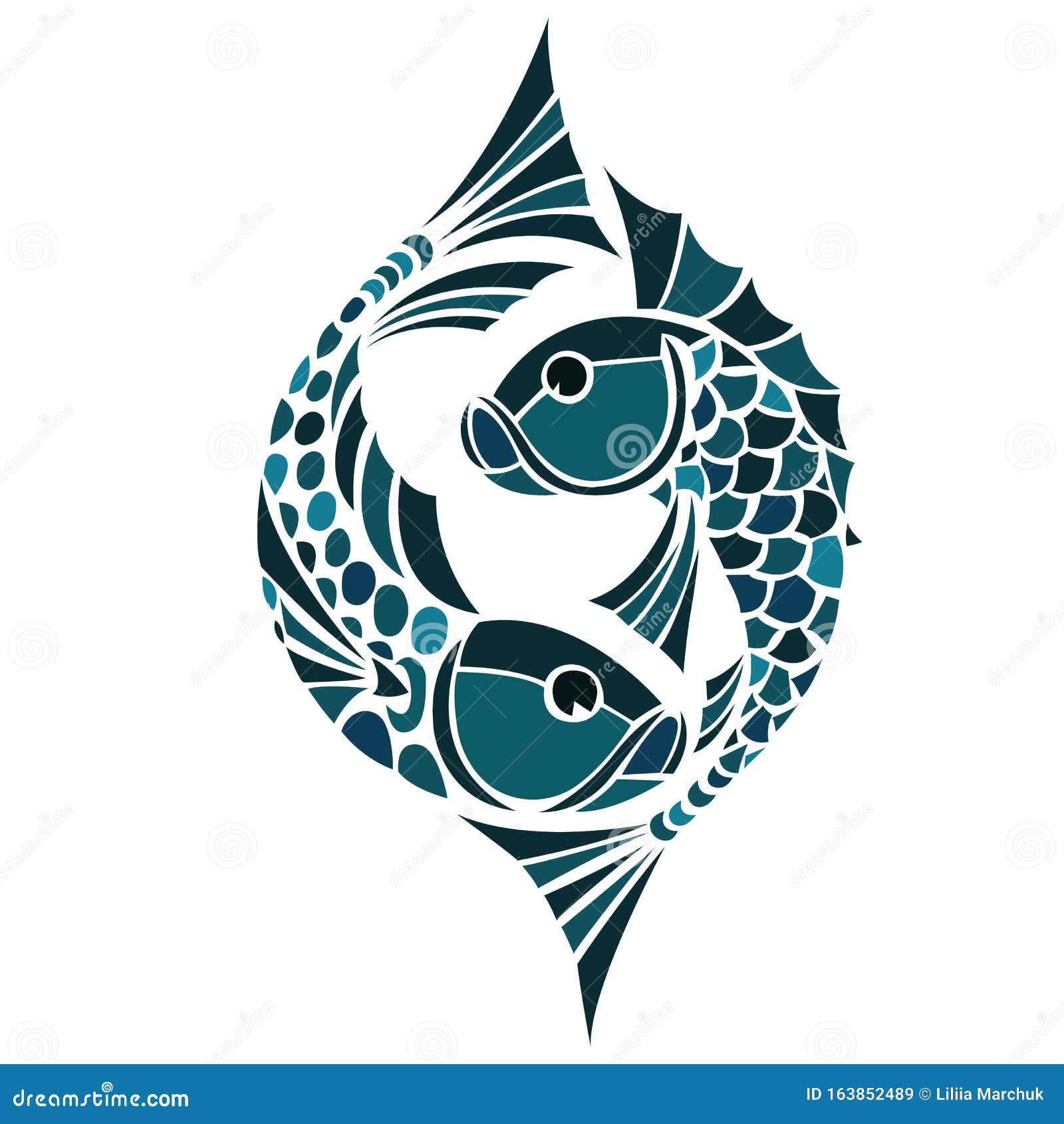 Koi Carp Fish In Pond, Symbol Of Good Luck And Prosperity. Watercolor ...