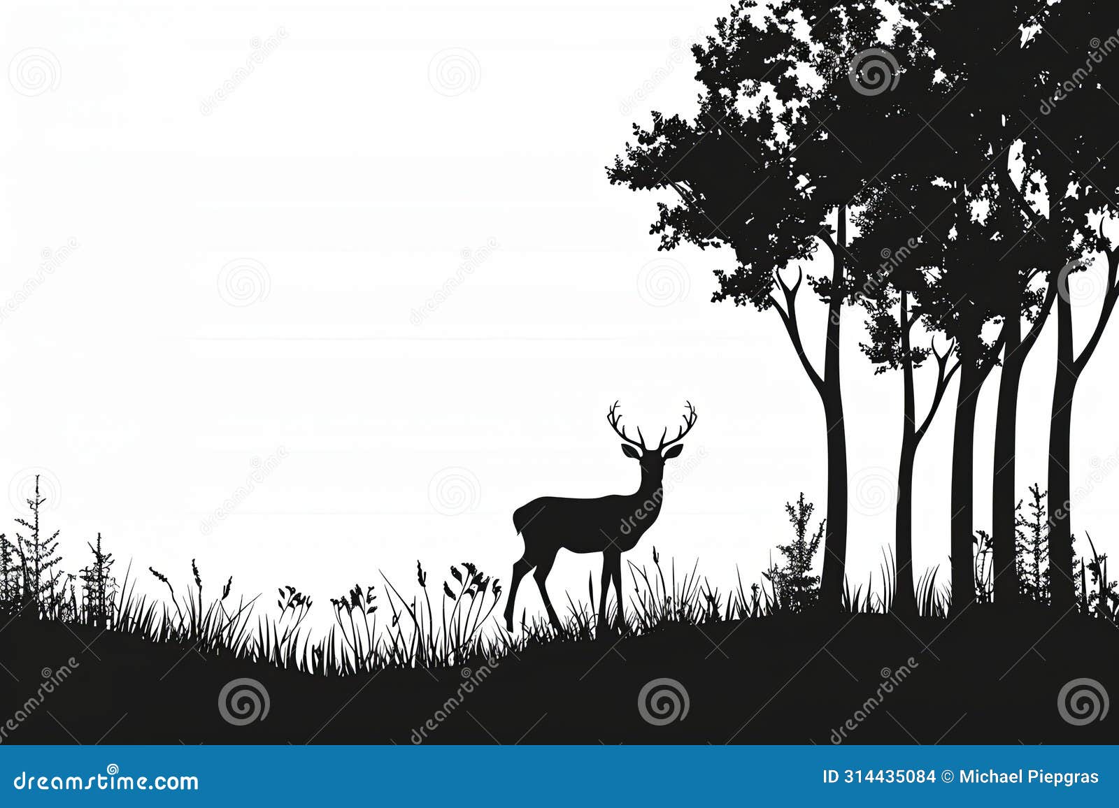 Silhouette Outline of a Deer in a Forest on White Stock Illustration ...