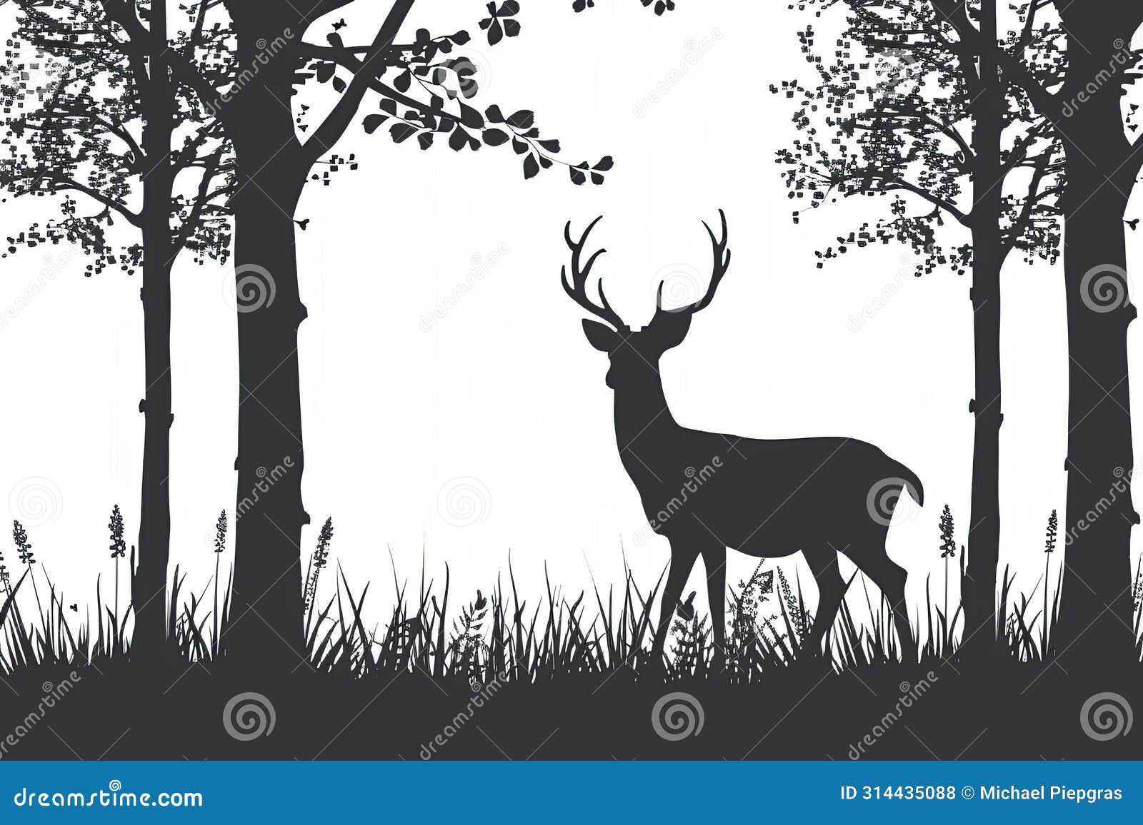 Silhouette Outline of a Deer in a Forest on White Stock Illustration ...