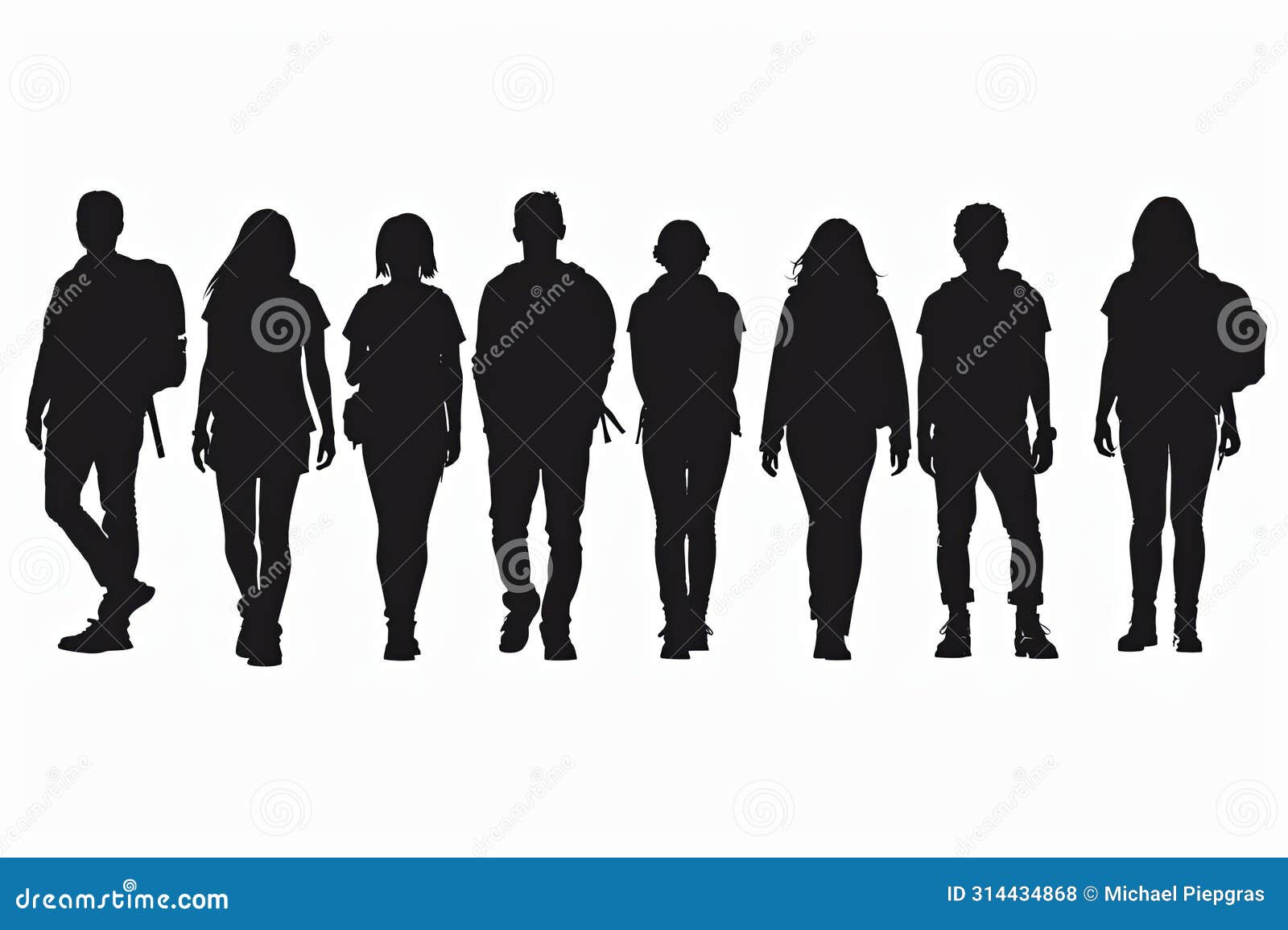 Silhouette Outline of People Standing in a Line Stock Illustration ...