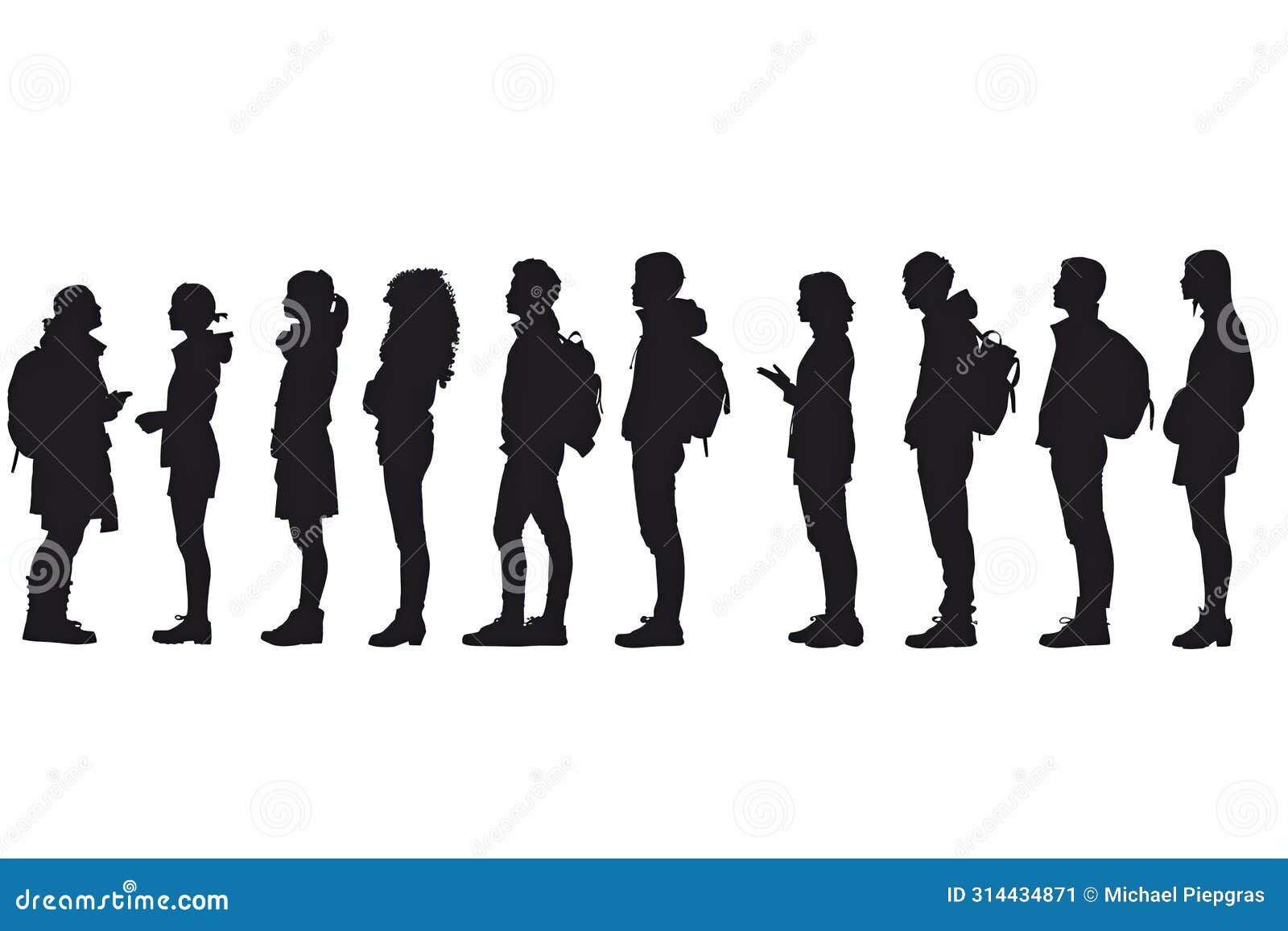 Silhouette Outline of People Standing in a Line Stock Illustration ...