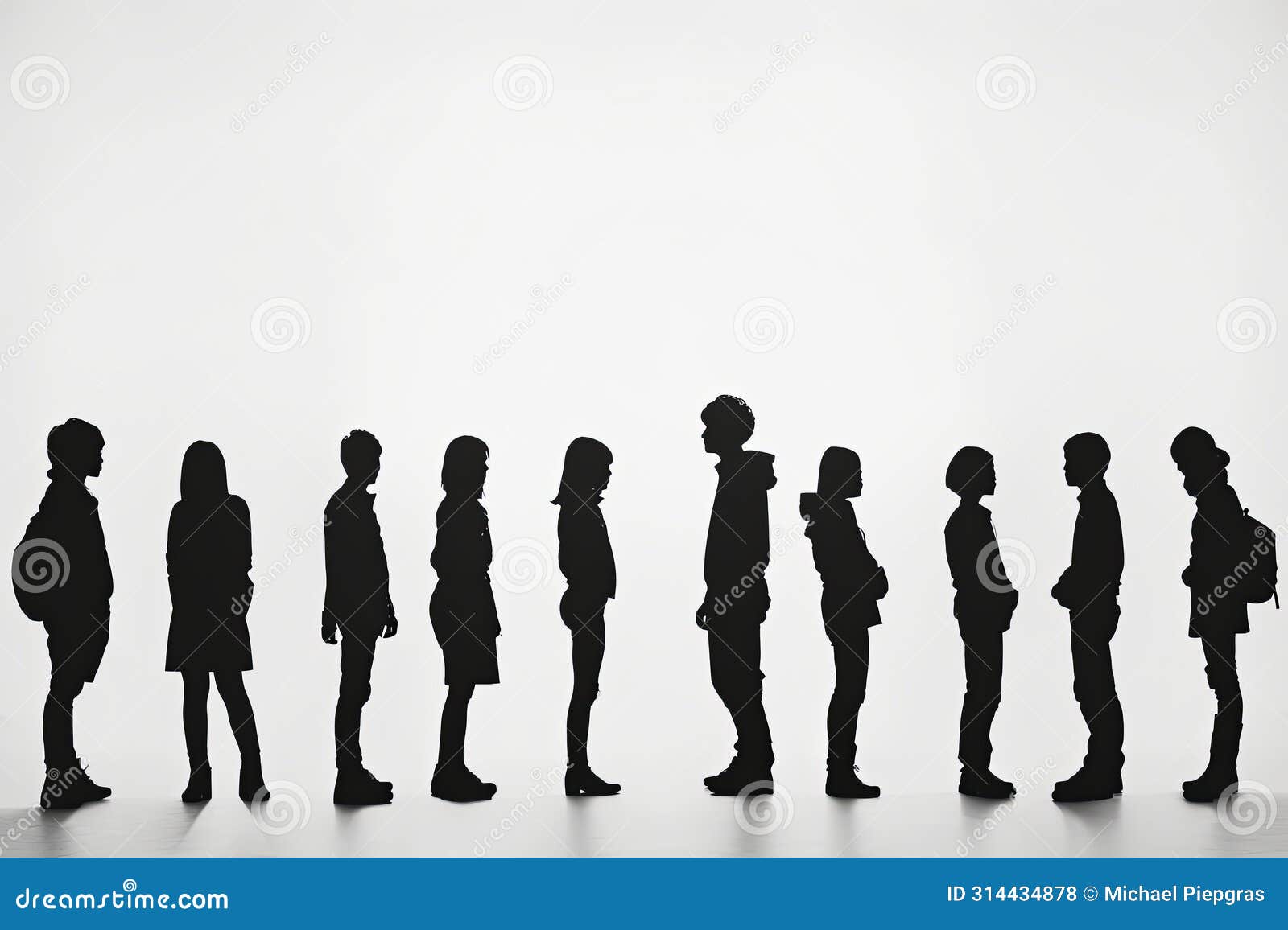 Silhouette Outline of People Standing in a Line Stock Illustration ...