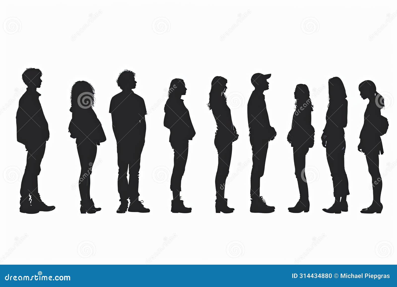 Silhouette Outline of People Standing in a Line Stock Illustration ...