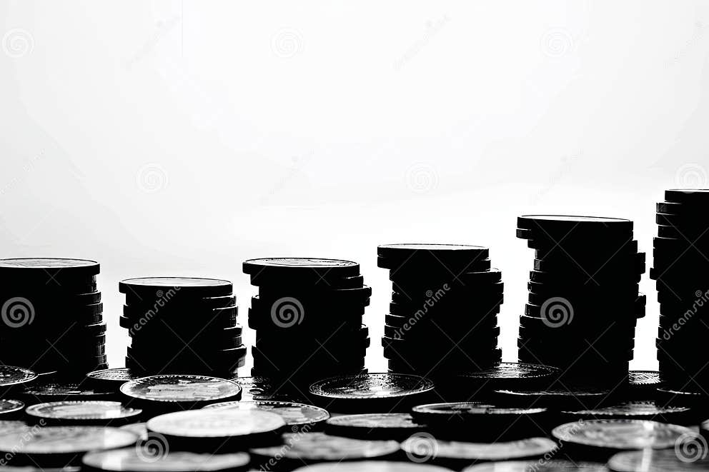 Silhouette Outline of Stacks of Coins on White Stock Illustration ...