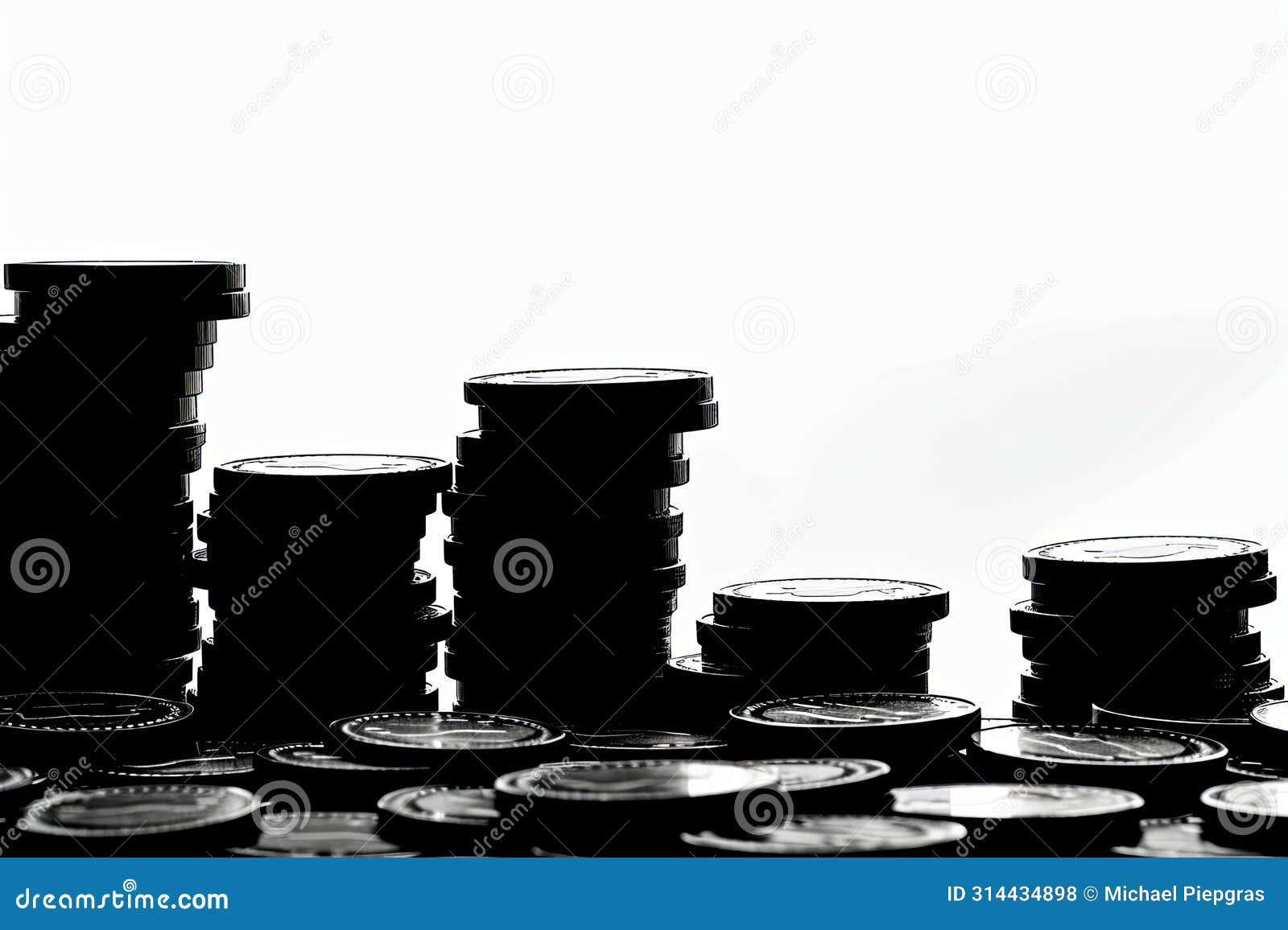 Silhouette Outline of Stacks of Coins on White Stock Illustration ...