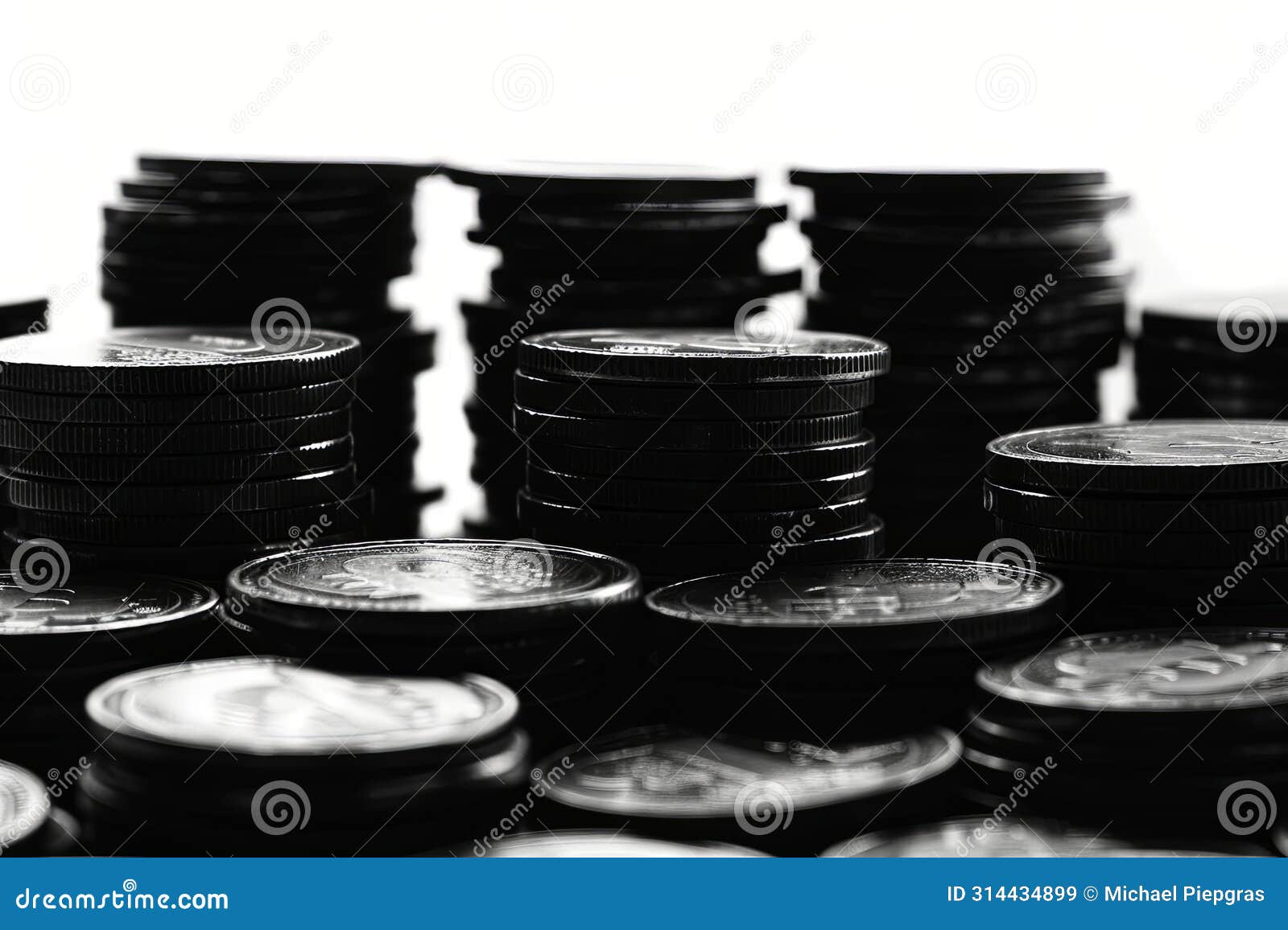 Silhouette Outline of Stacks of Coins on White Stock Illustration ...